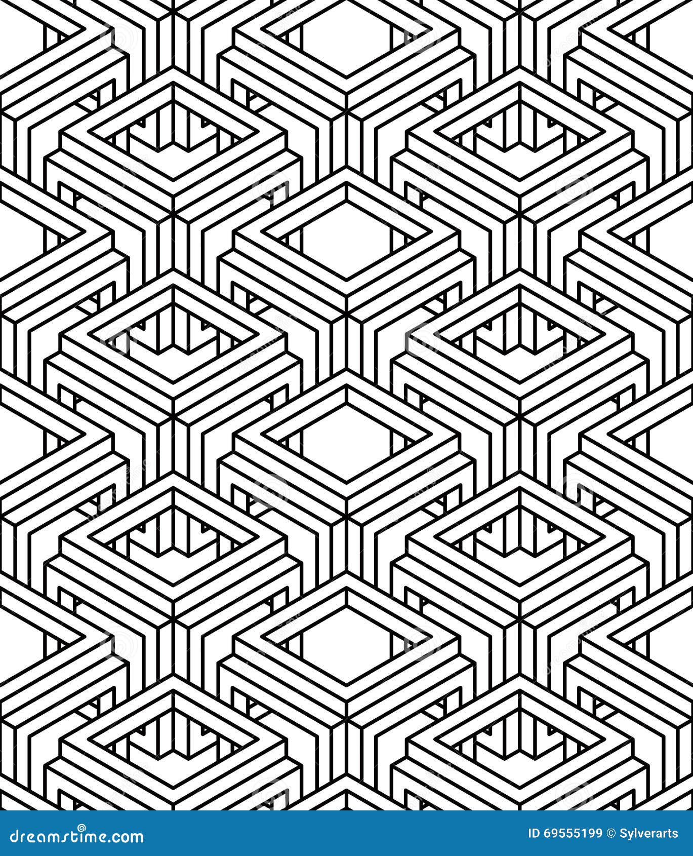 Monochrome Illusory Abstract Geometric Seamless Pattern with 3d Stock ...