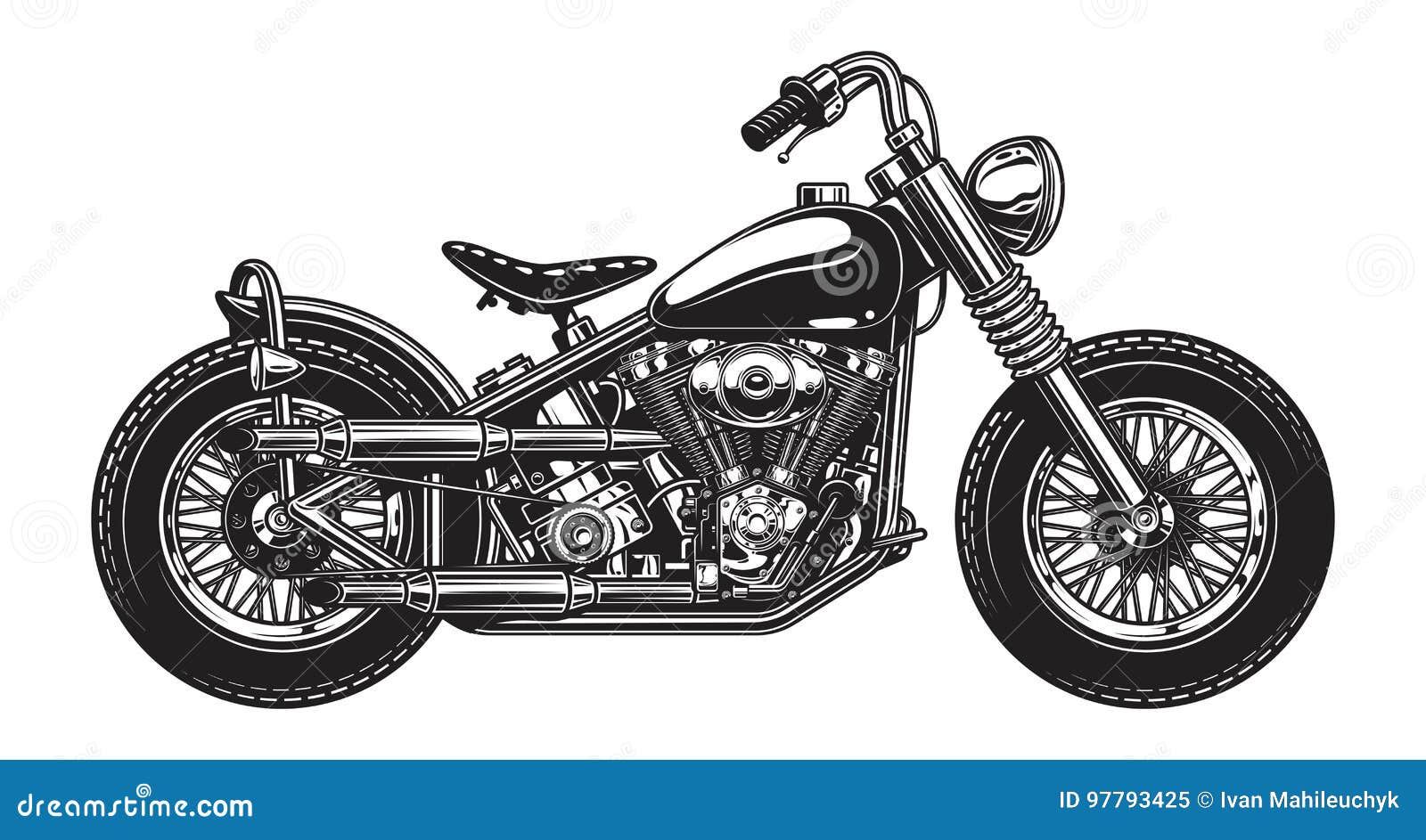 Monochrome Illustration of Classic Motorcycle Stock Vector ...