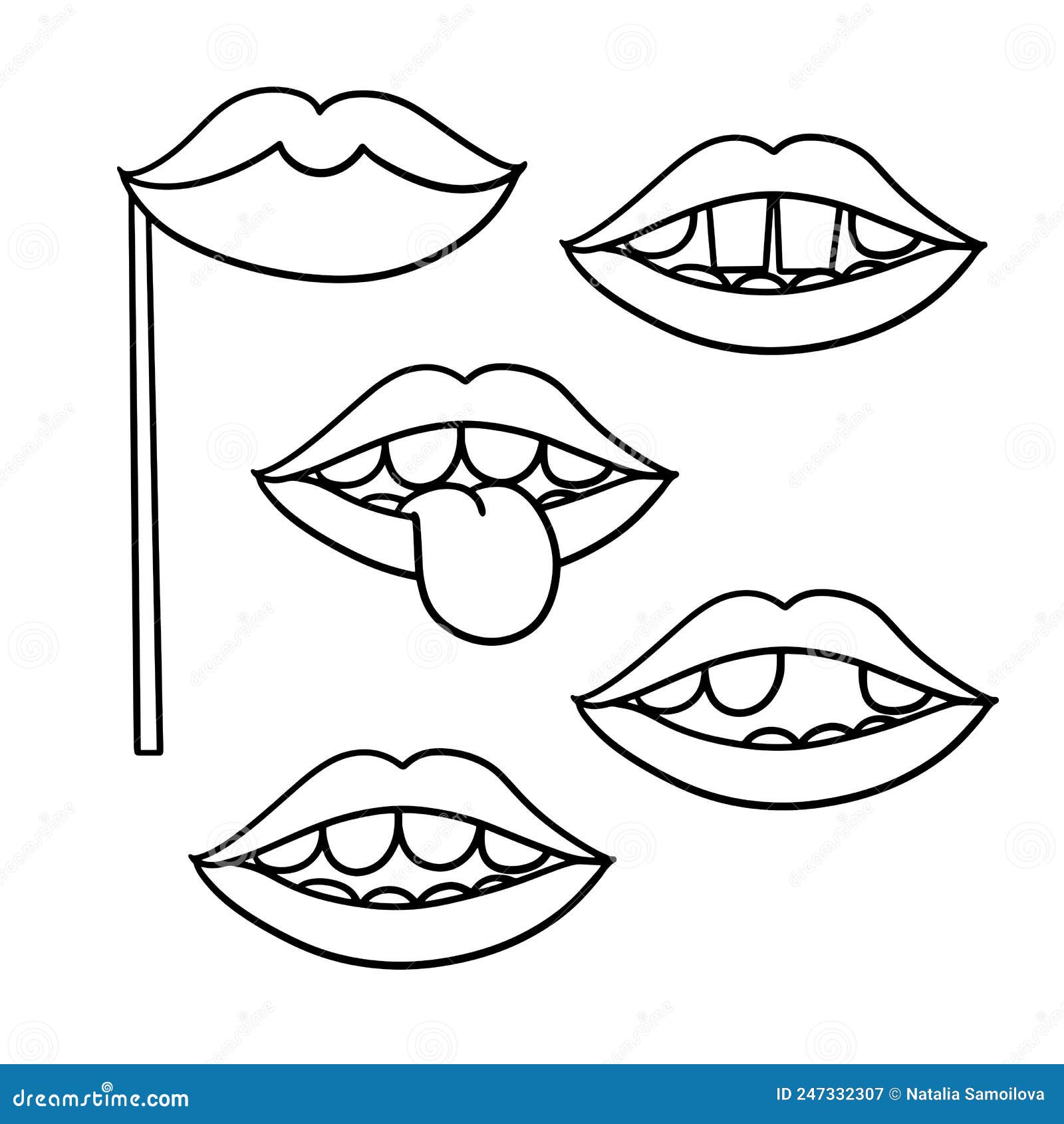 Set of Different Funny Drawings with Different Emotions, Funny Lips for ...