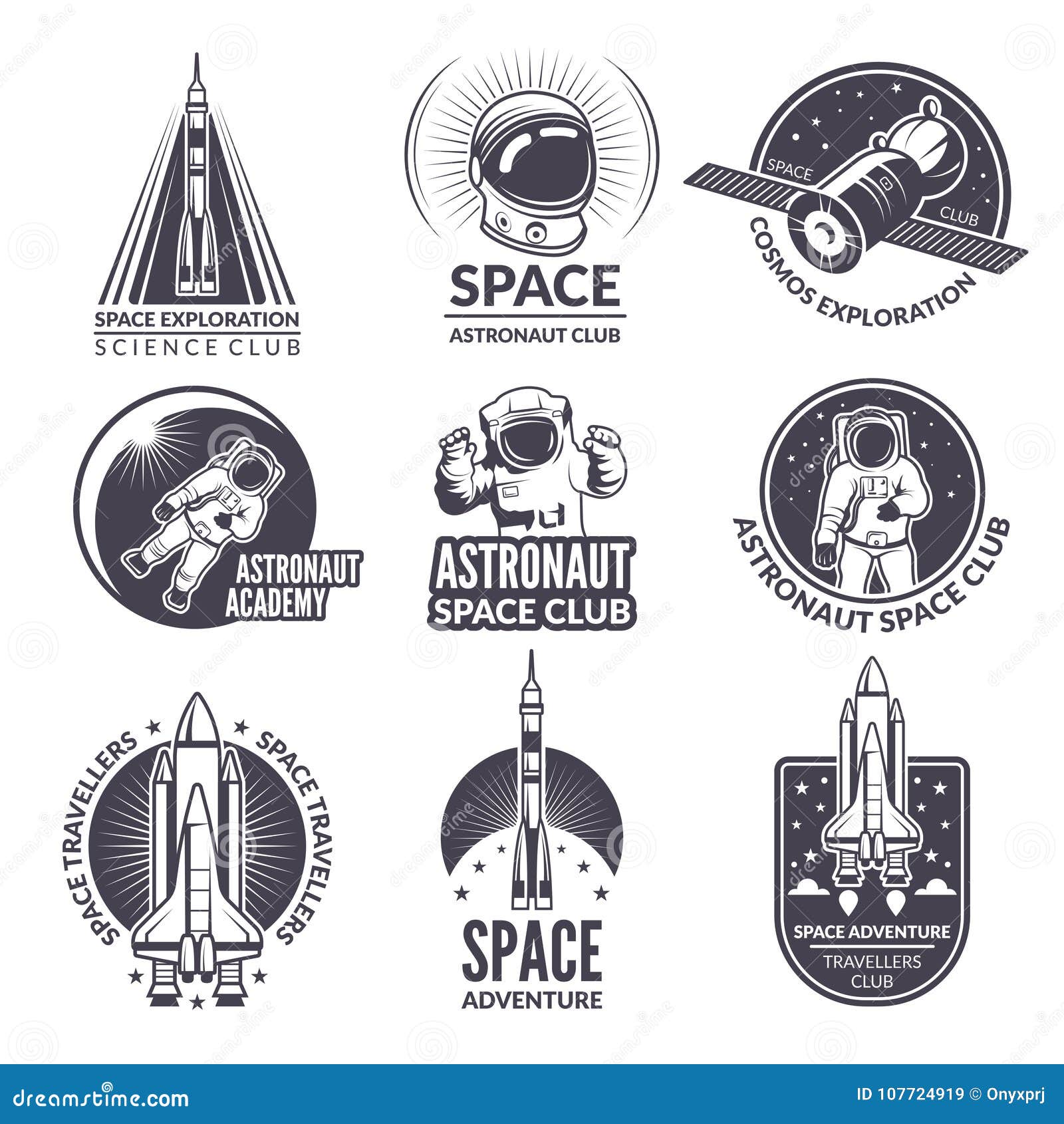 Monochrome Illustrations of Space Shuttle and Astronauts for Labels and ...
