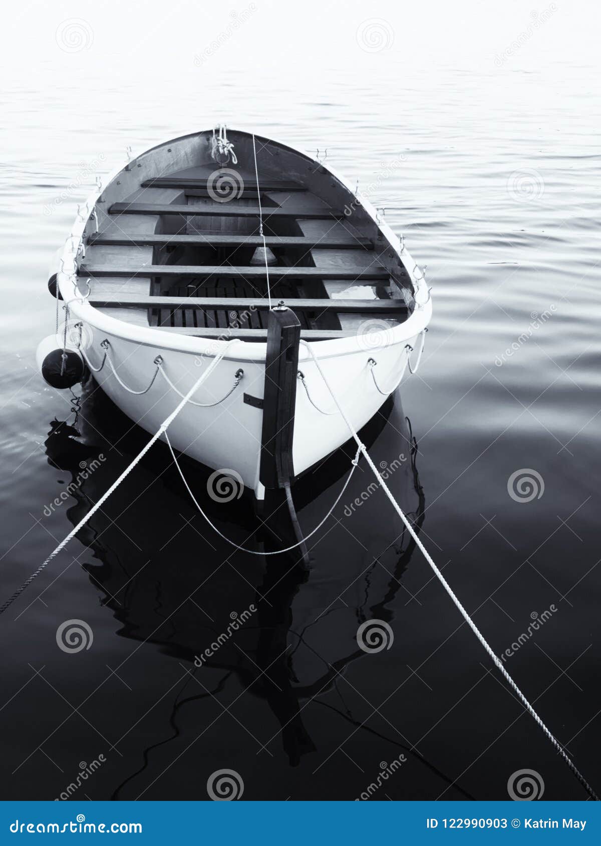 Monochrome Image of an Empty Rowboat in the Water Stock Image - Image ...