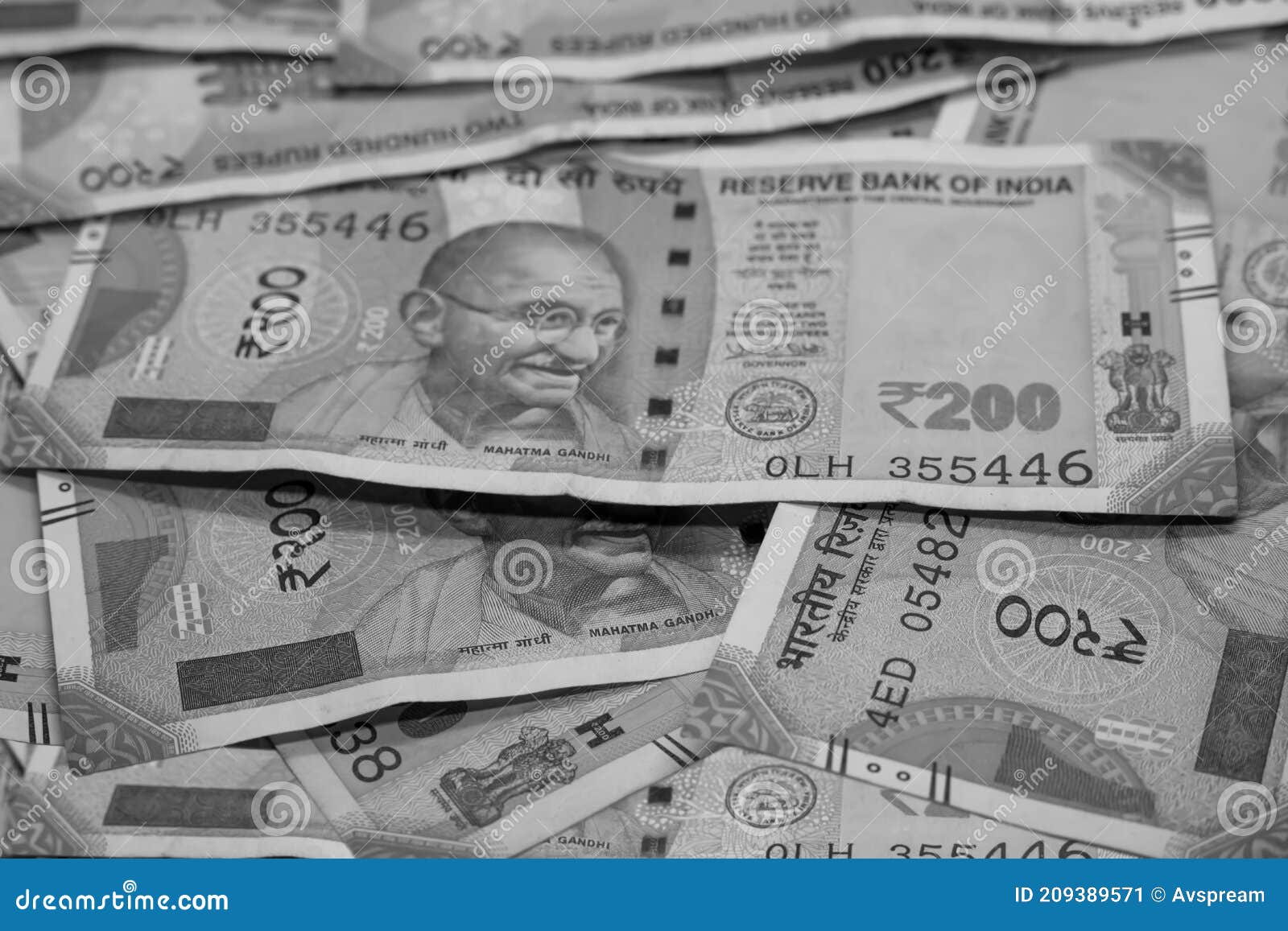 Monochrome Image of Indian Currency Note. Two Hundred Notes Stock Image ...