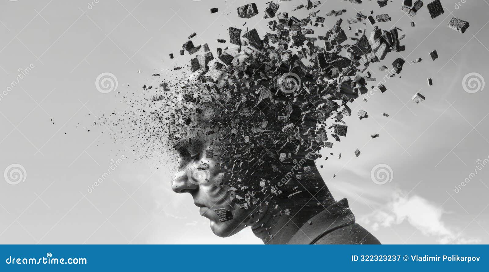 A Monochrome Image Showing a Person with a Broken Skull Stock Image ...