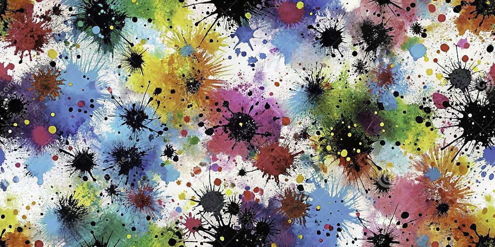 Monochrome Ink Splash Seamless Pattern Dynamic Drizzle and Spatter ...