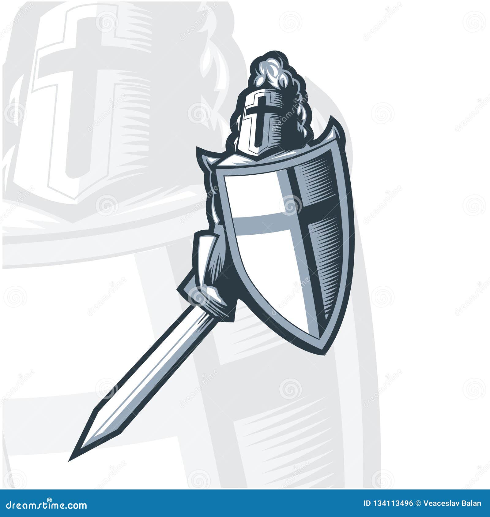 Knight Crusader With Sword Riding Horse Retro Vector Illustration ...