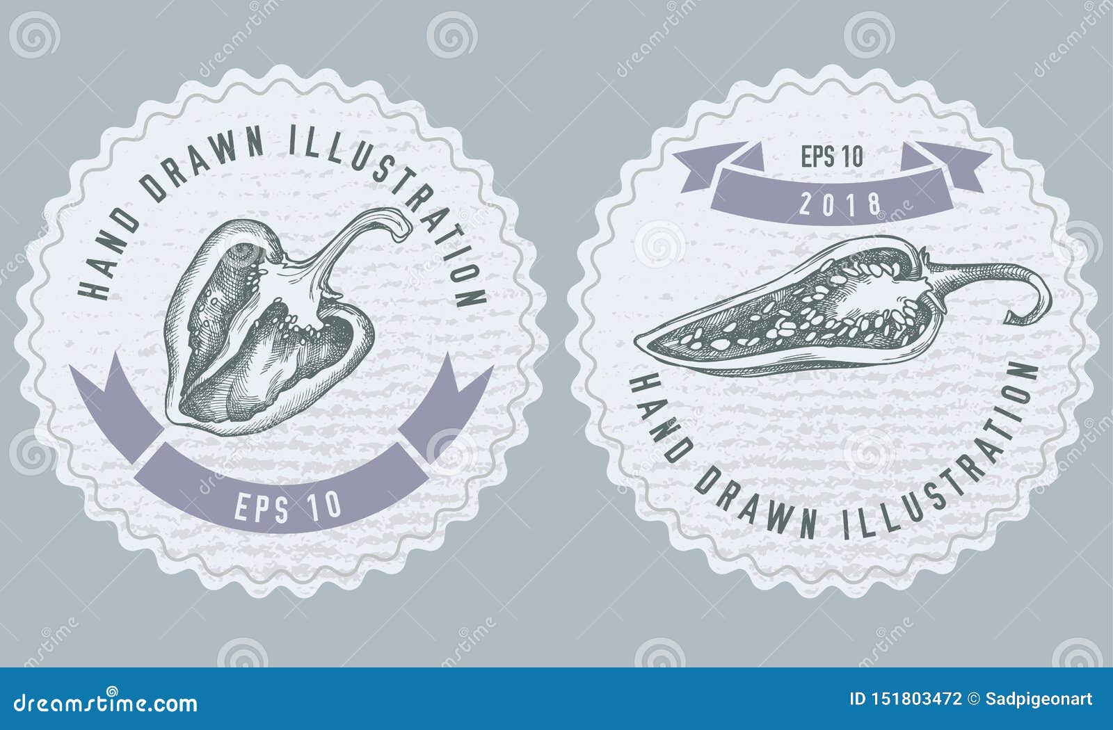 Monochrome Labels Design with Illustration of Pepper Stock Vector ...