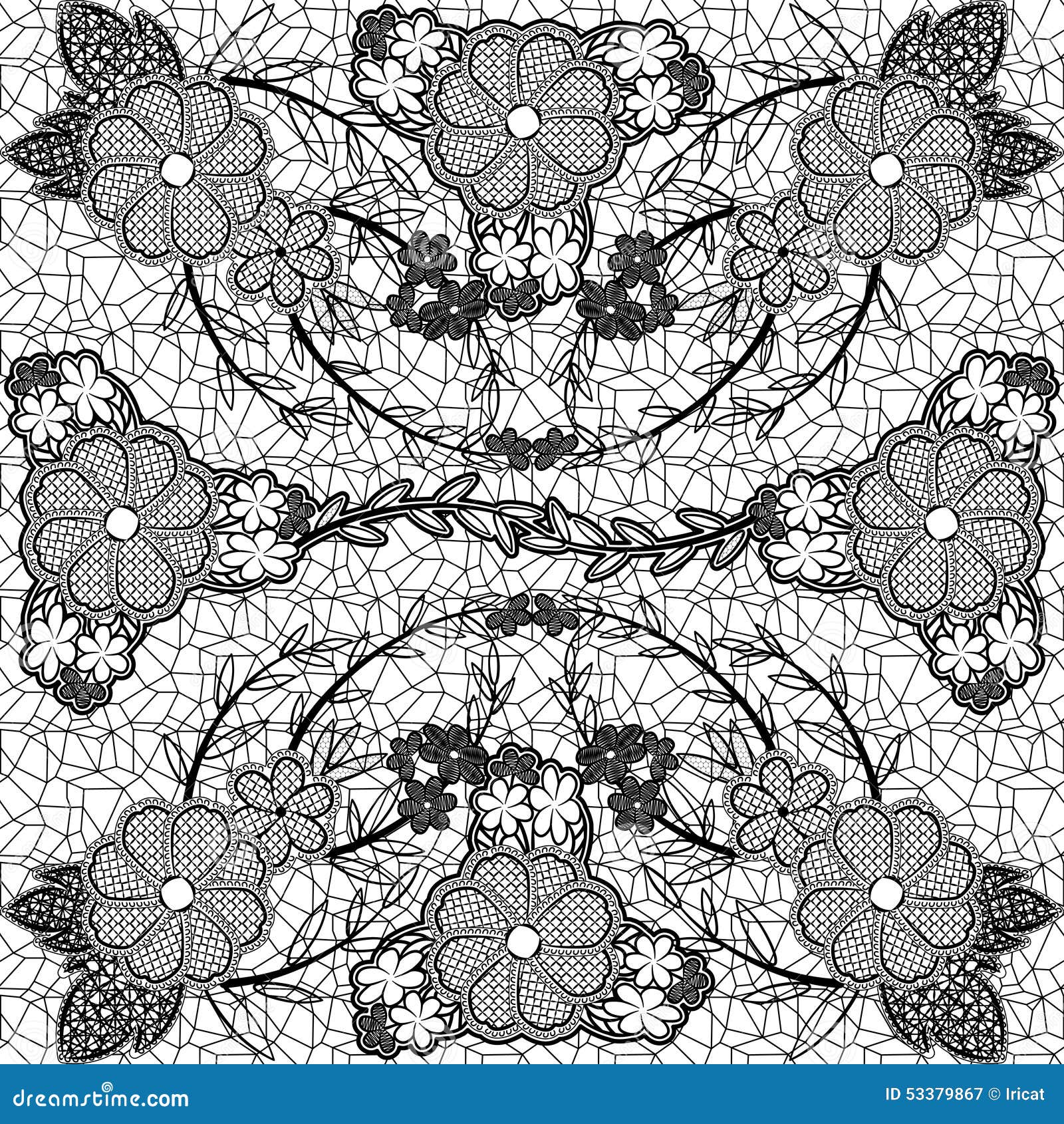Monochrome Lace Seamless Pattern of Flowers and Leaves. Stock Vector ...