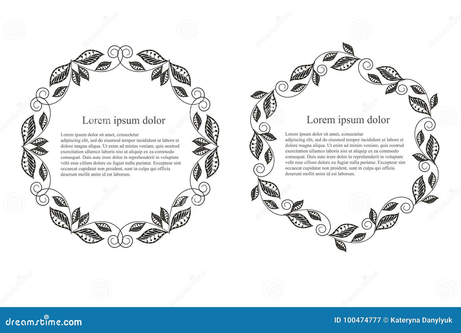 Monochrome Leaf Round Frame Lorem Ipsum Stock Vector - Illustration of ...