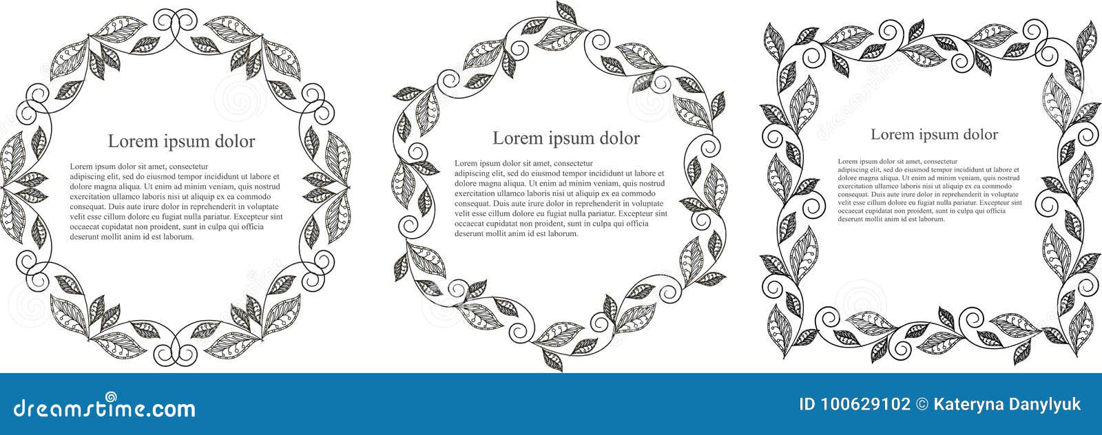 Monochrome Leaf Round, Hexagon, Square Frame Lorem Ipsum Stock Vector ...