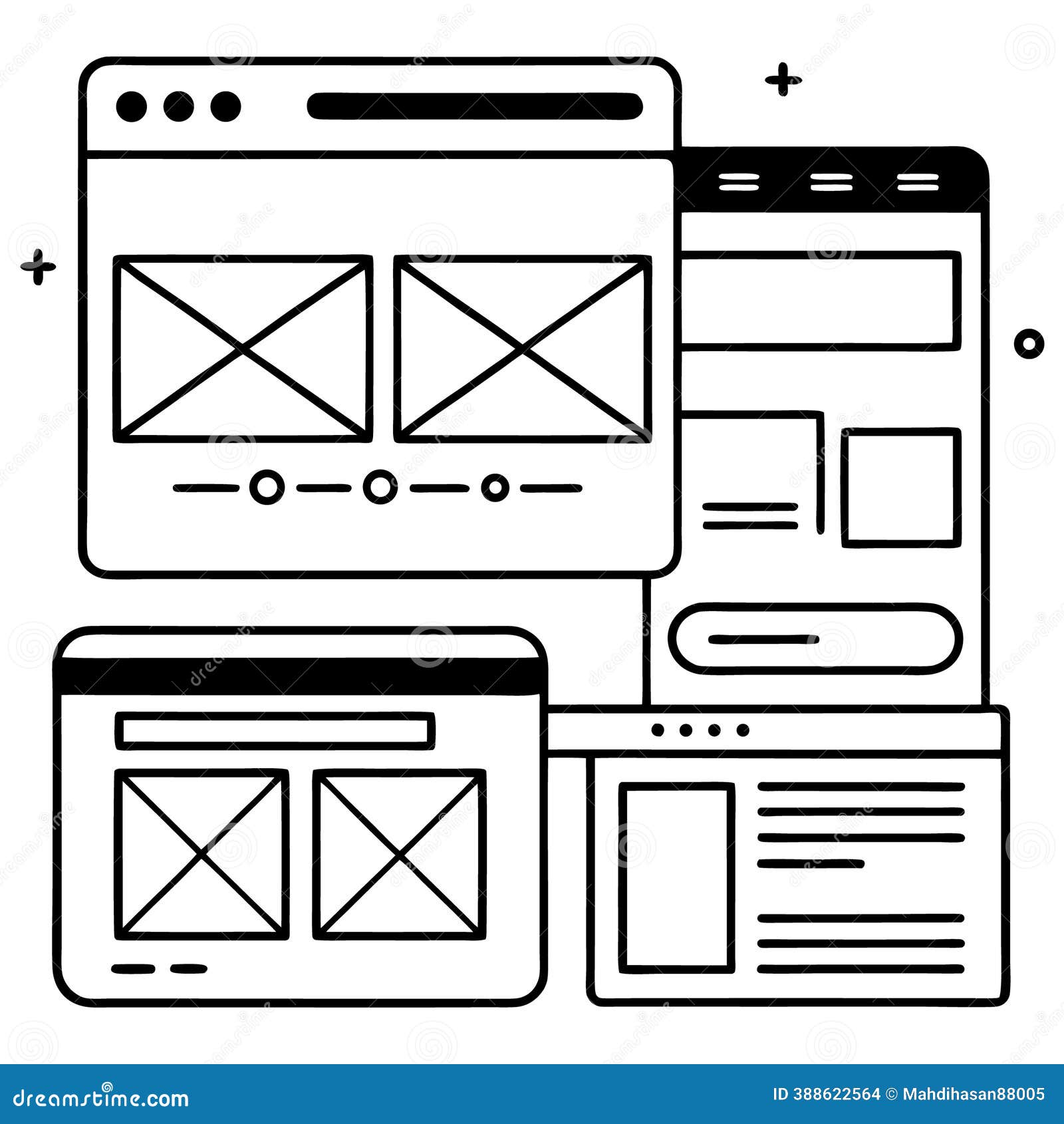 Wireframe UI, UX And GUI Layout With Different Login Screens Including Create Account, Sign In ...