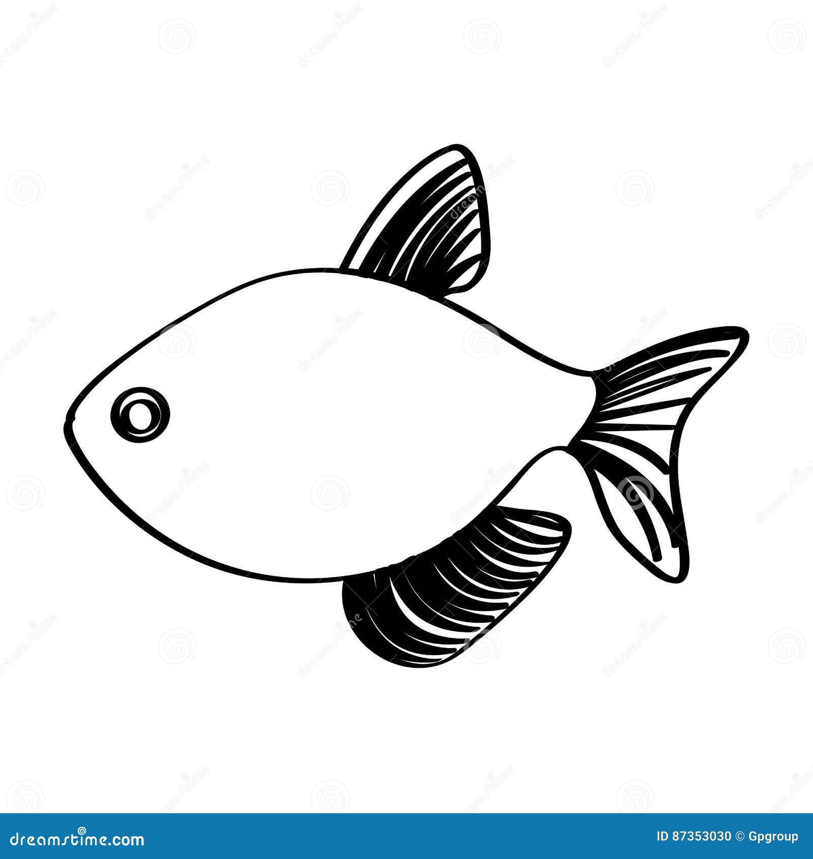 Monochrome Line Contour with Fish Stock Illustration - Illustration of ...