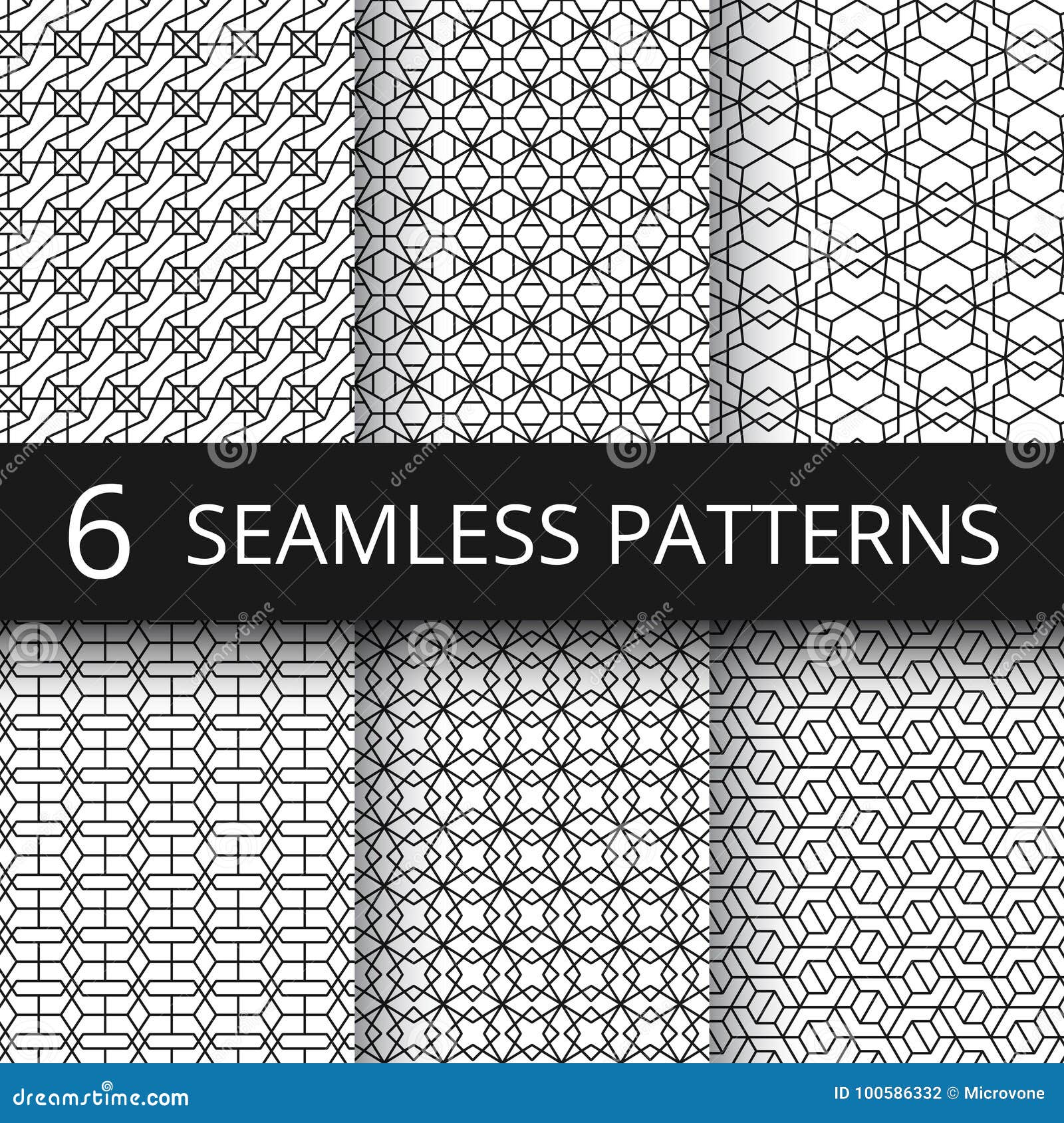 Monochrome Line Geometrical Vector Seamless Patterns. Stock Vector ...