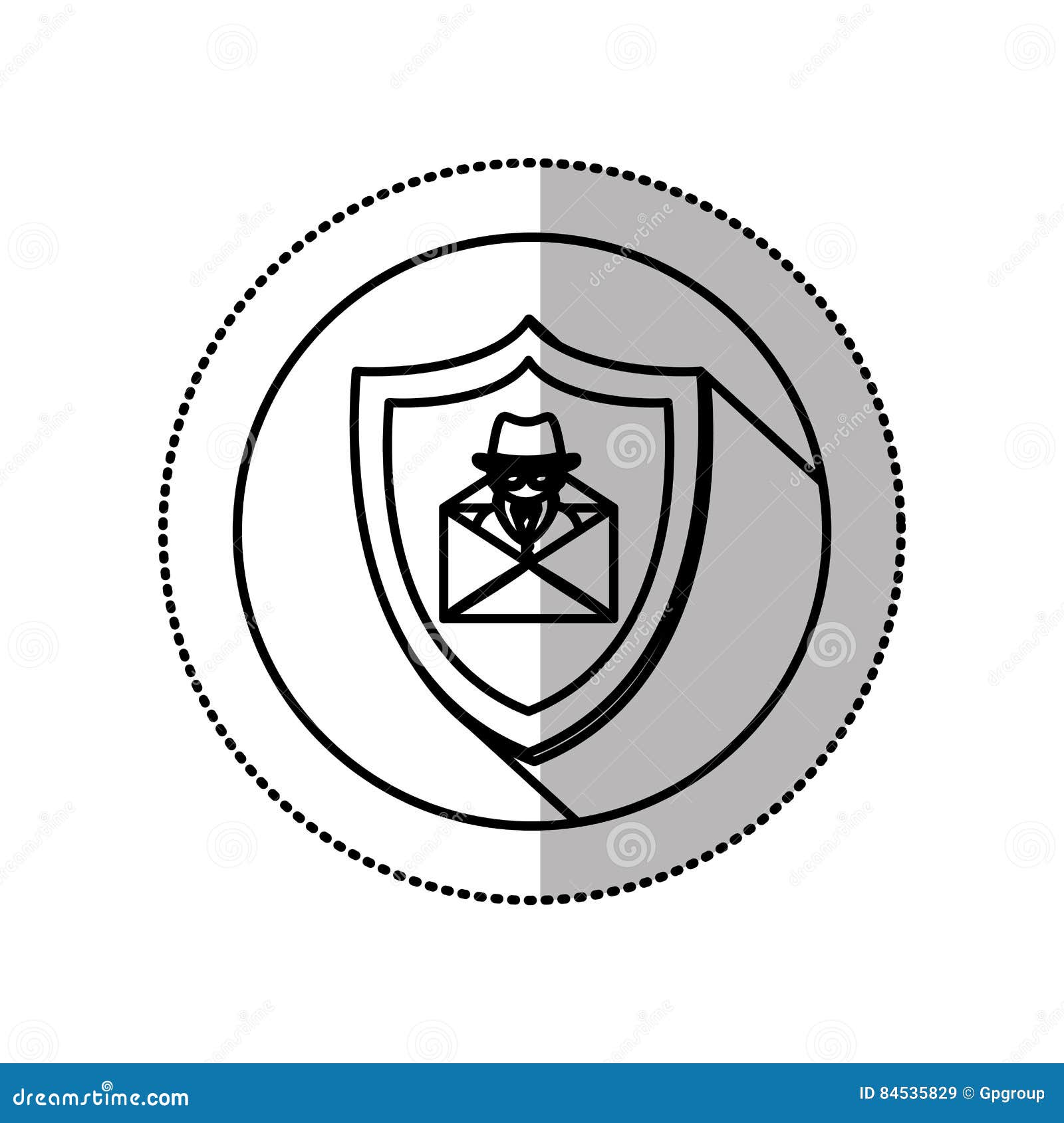 Monochrome Middle Shadow Sticker with Circle with Shield and Mail ...