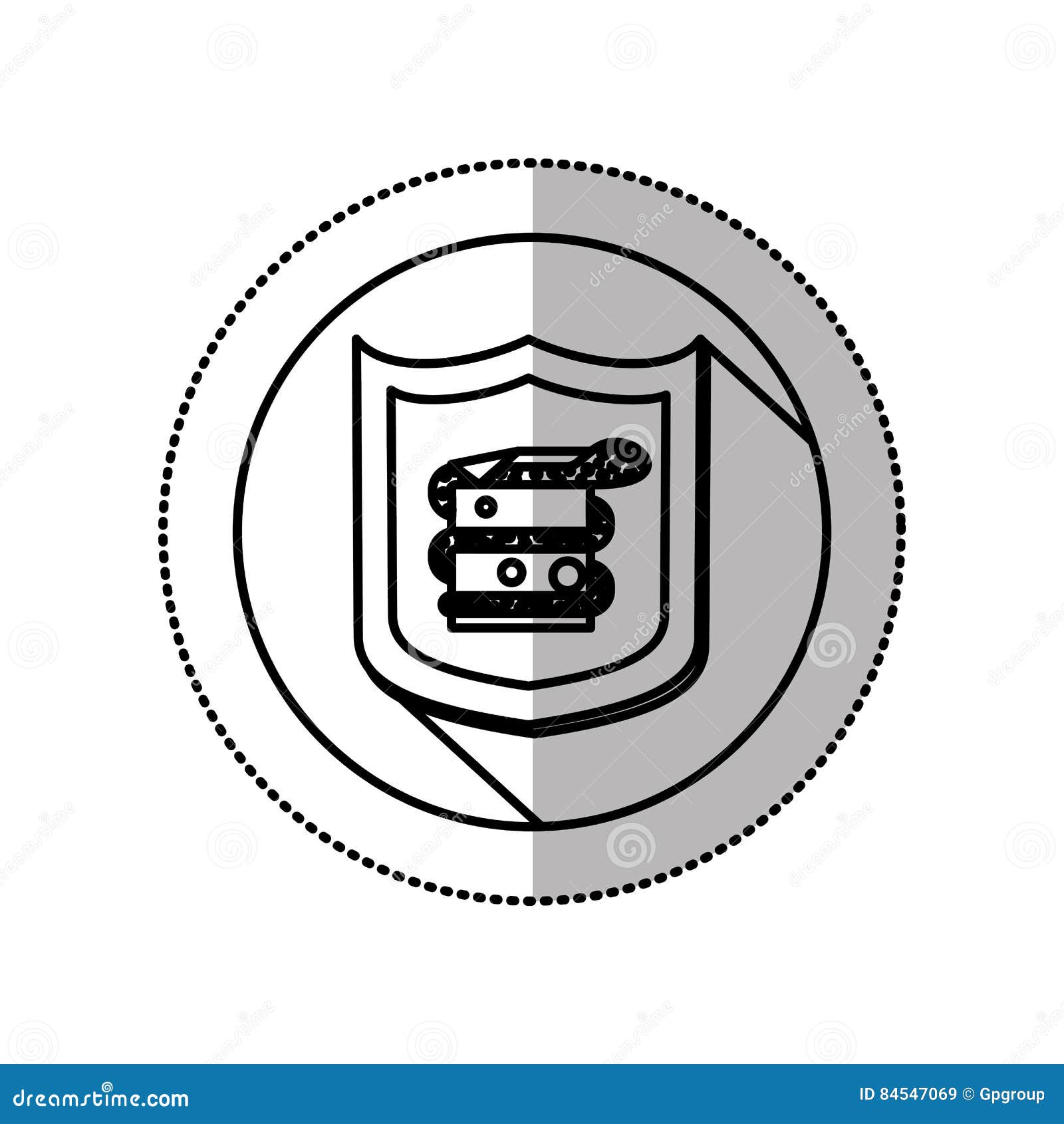 Monochrome Middle Shadow Sticker with Circle with Shield and Snake ...
