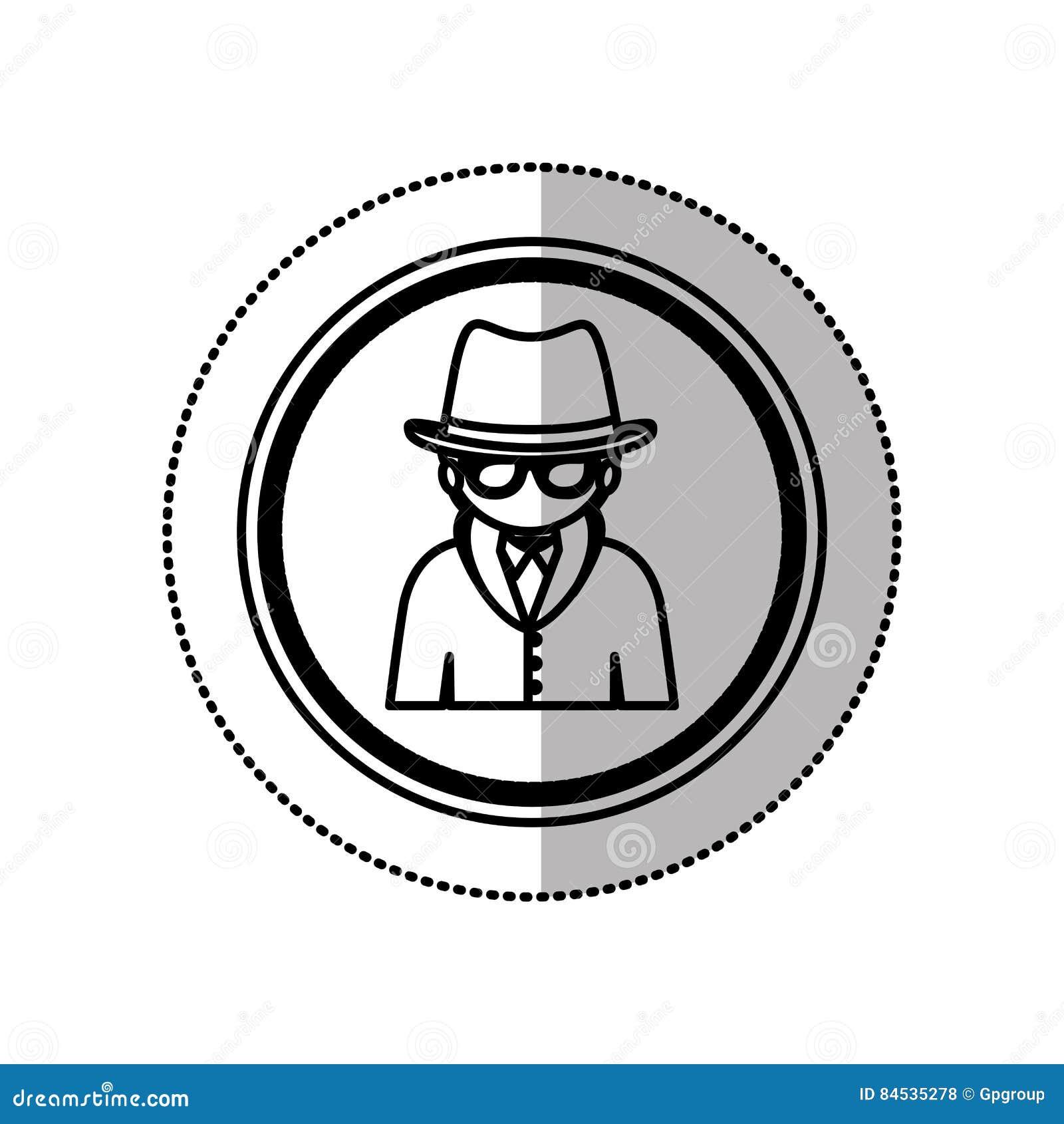 Monochrome Middle Shadow Sticker of Hacker in Circle Stock Vector ...