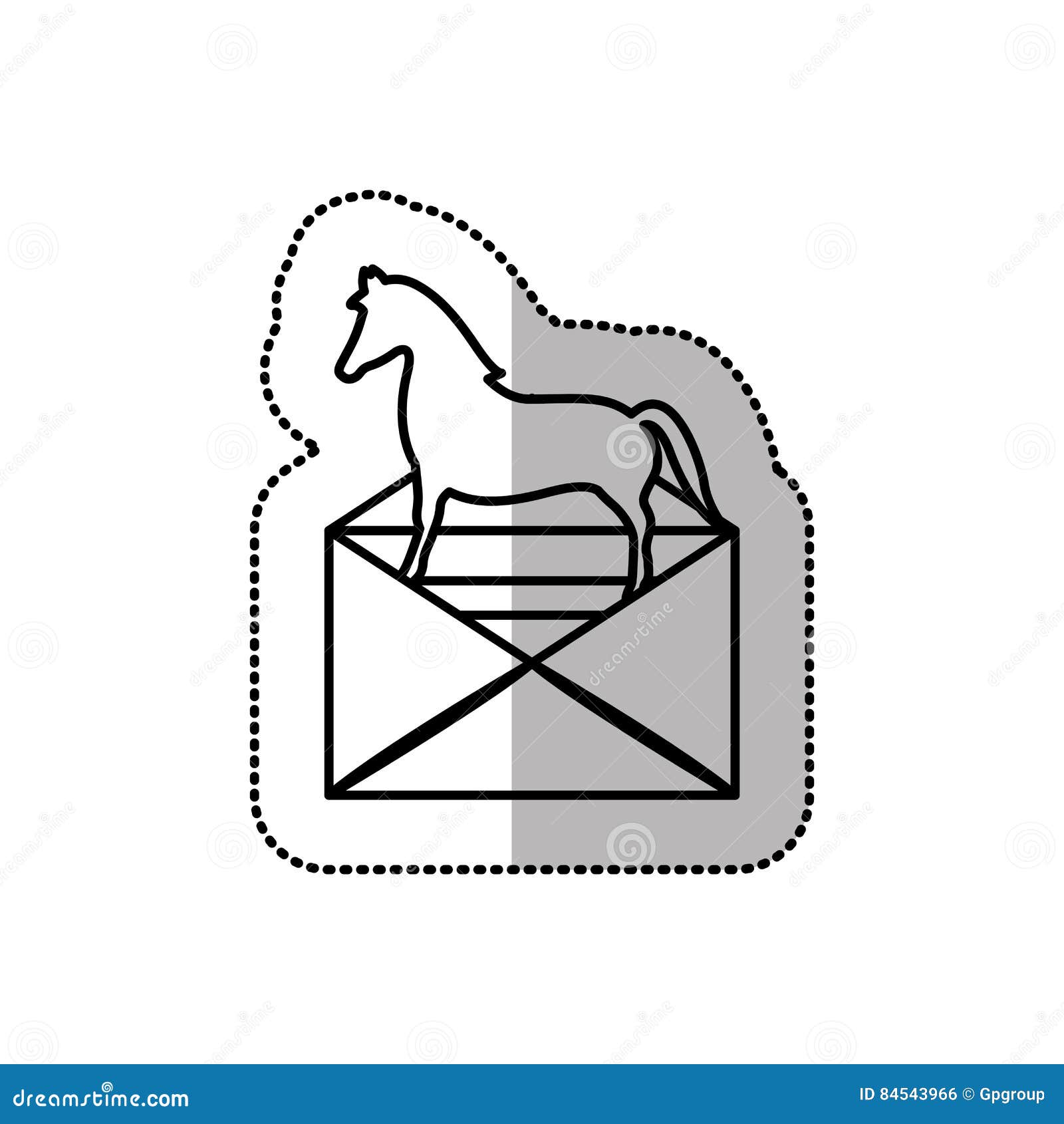 Monochrome Middle Shadow Sticker of Mail Virus Trojan Horse Stock ...