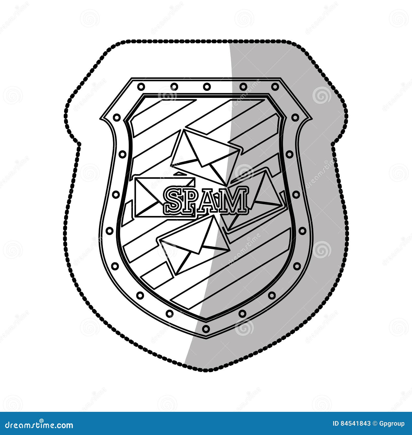 Monochrome Middle Shadow Sticker of Spam Mail in Shield Stock Vector ...