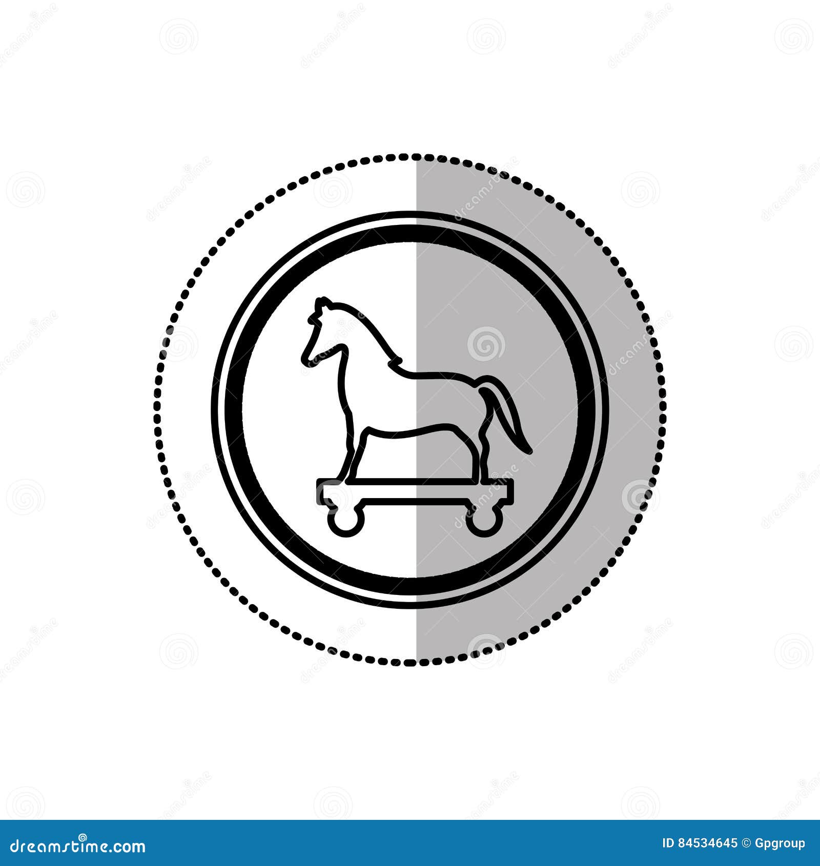 Monochrome Middle Shadow Sticker of Trojan Horse in Circle Stock Vector ...