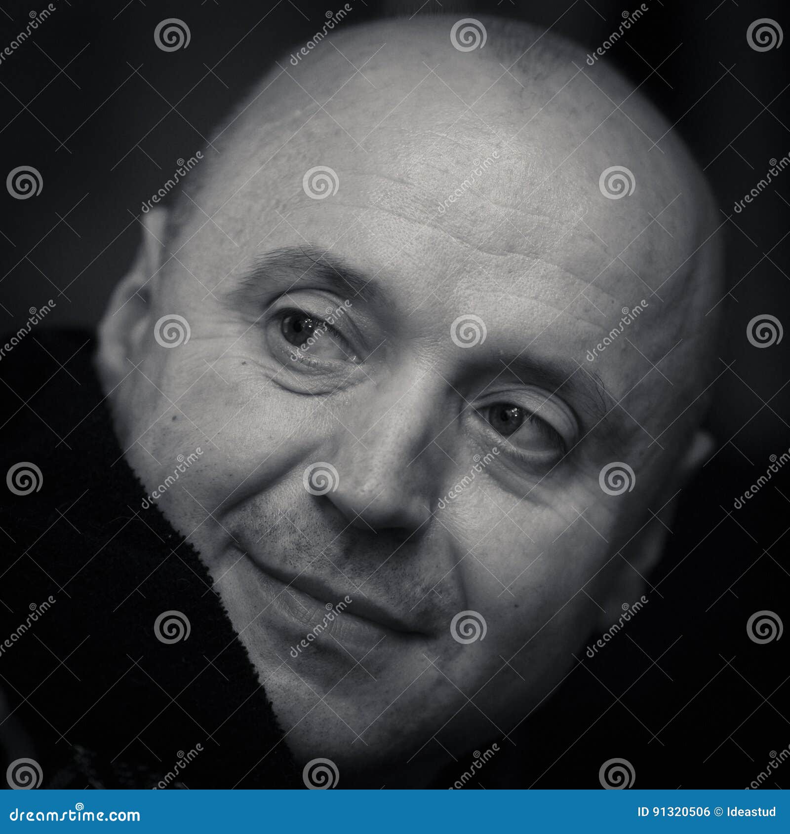 Monochrome Middleaged Bold Man Portrait Stock Photo - Image of happy ...