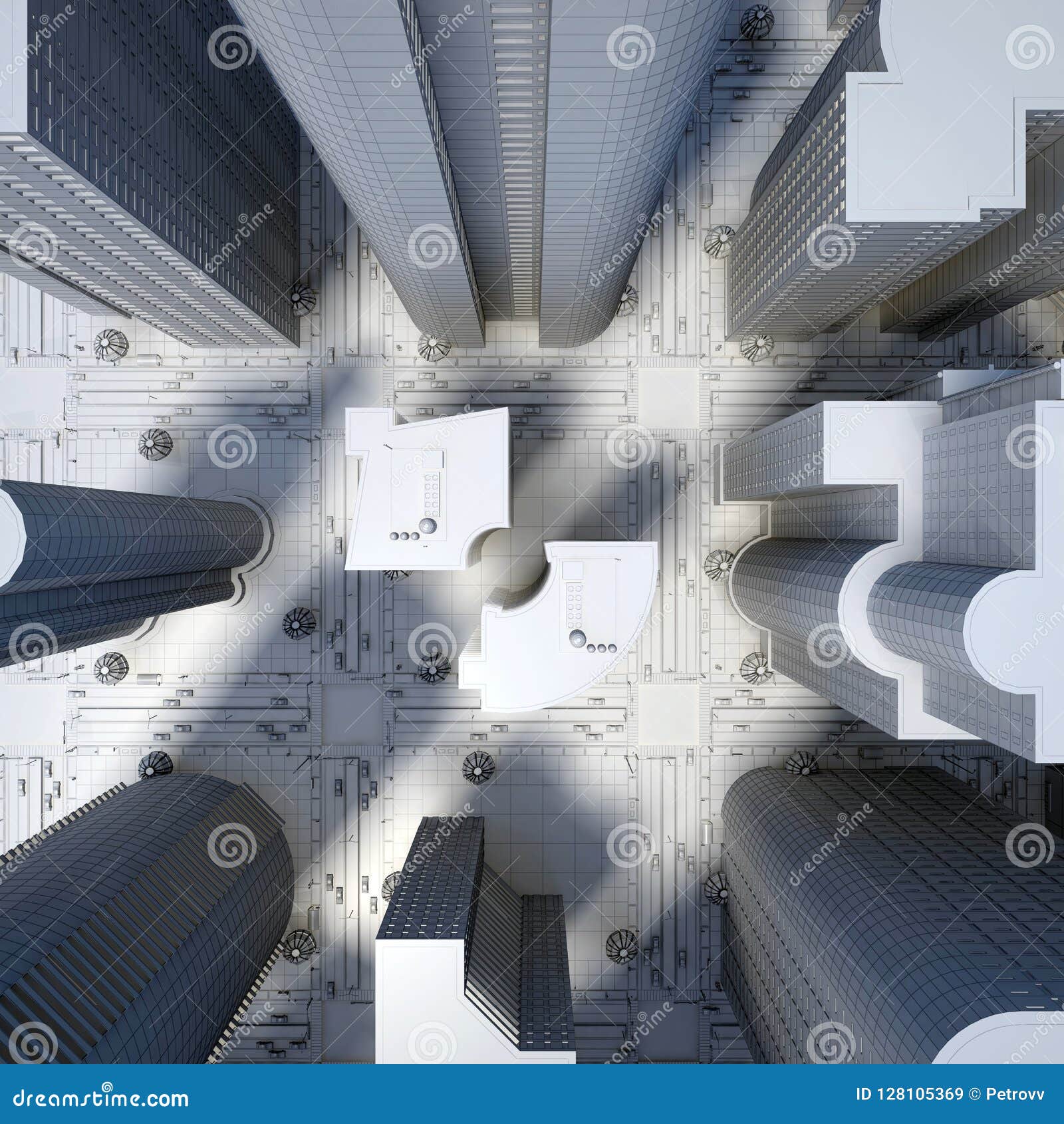 Monochrome Modern City from Top View Stock Illustration - Illustration ...