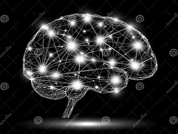Monochrome Neural Brain Design with Glowing White Nodes and Dark ...