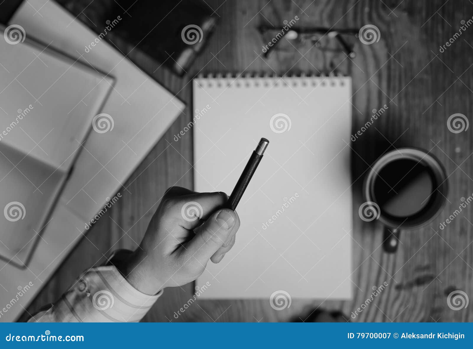 Monochrome Notebook Paper Writing Tools Stock Image - Image of paper ...