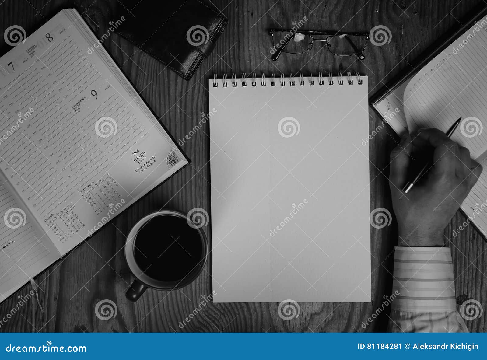Monochrome Notebook Paper Writing Tools Stock Image - Image of paper ...