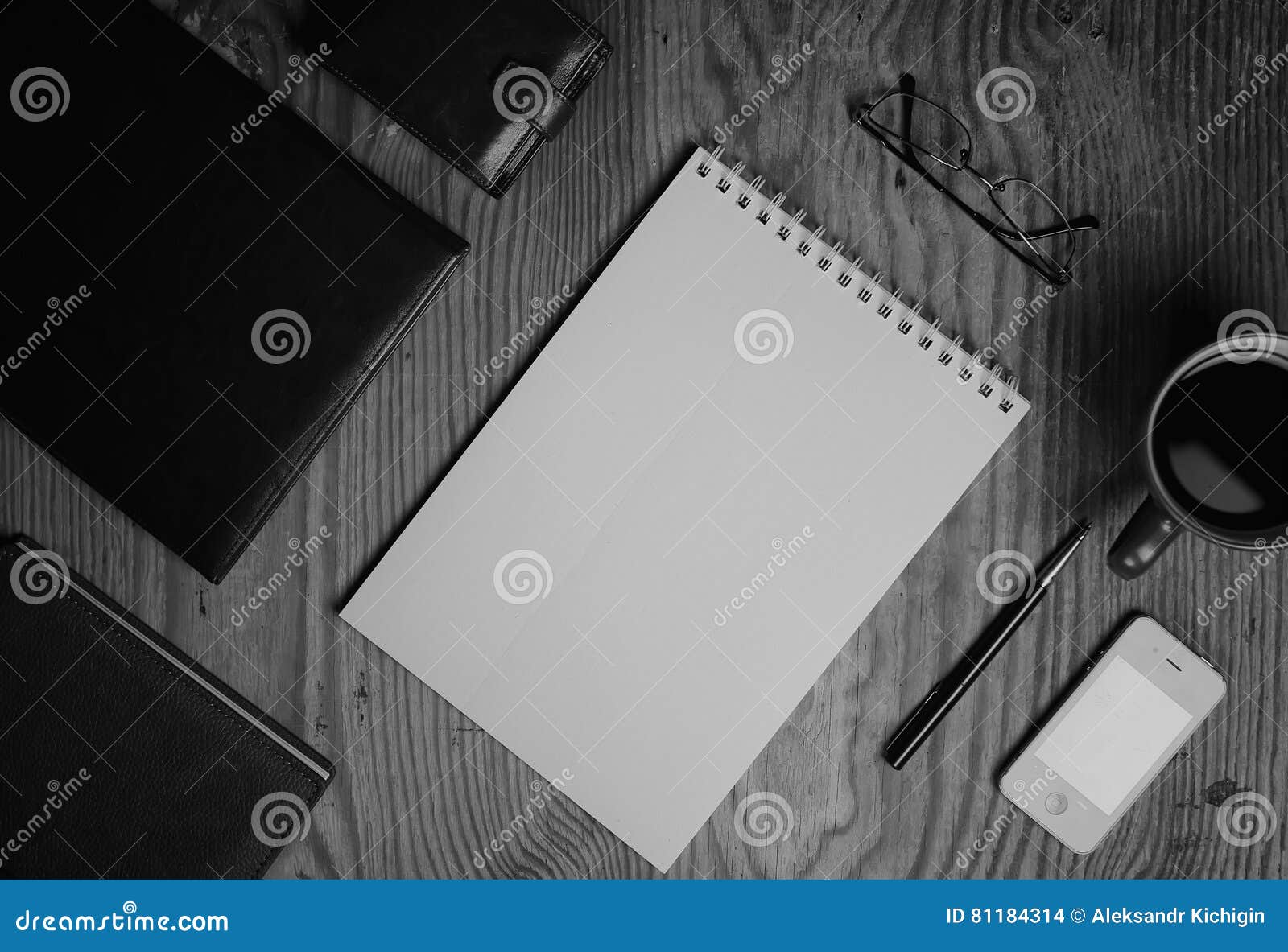 Monochrome Notebook Paper Writing Tools Stock Photo - Image of ...