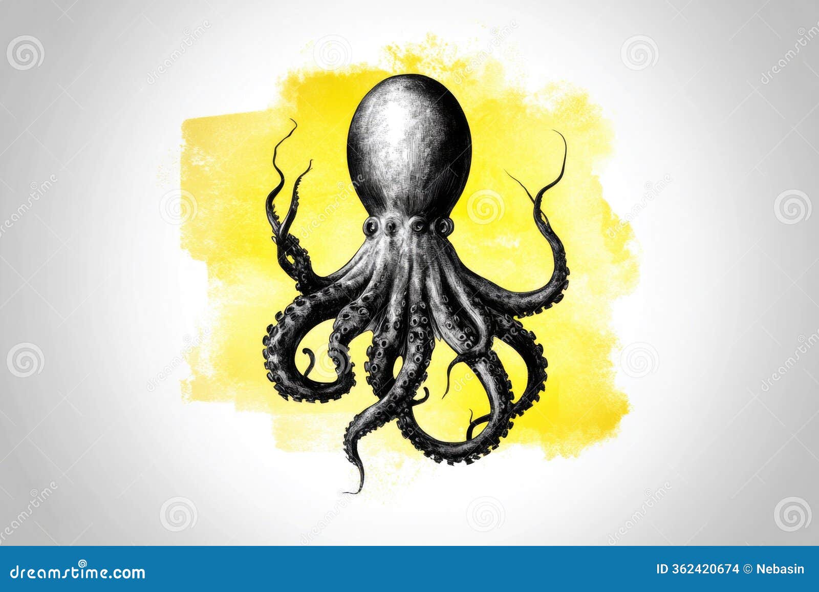 Monochrome Octopus with Yellow Splash Background Art Stock Photo ...