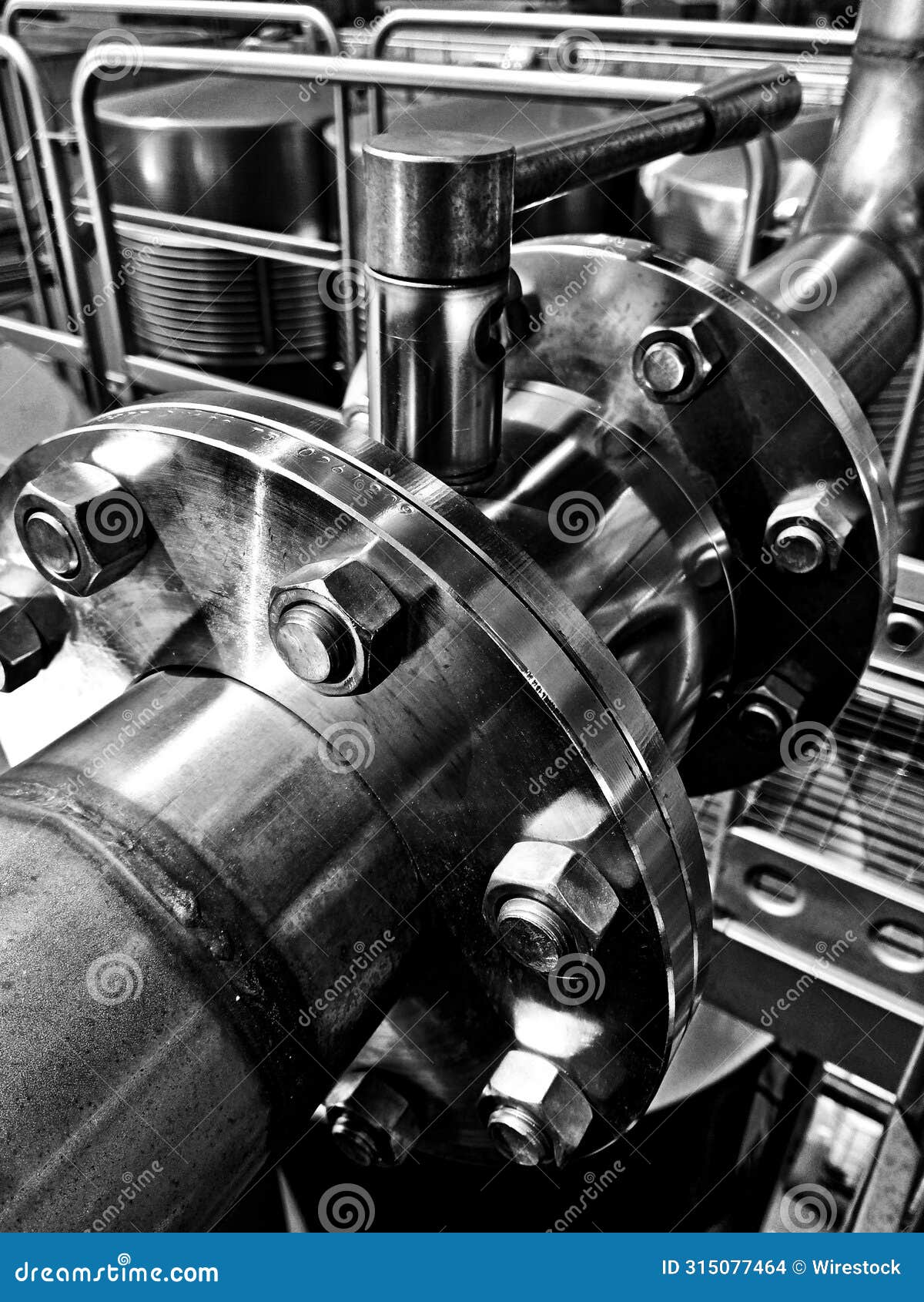 Monochrome Photo of a Complex Machine with Numerous Pipes Stock Photo ...
