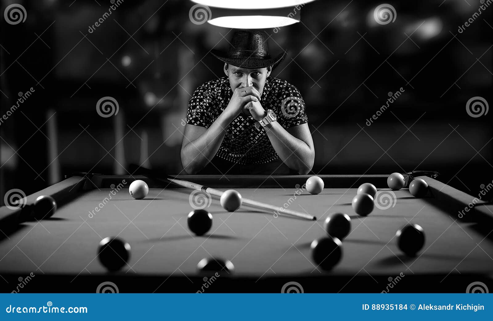 Monochrome Photo Young Man Playing Billiards Stock Photo - Image of ...