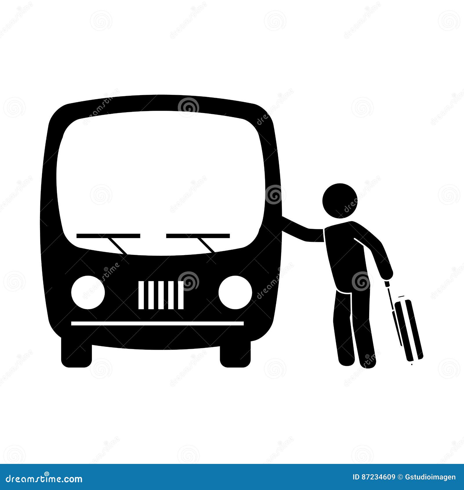 Monochrome Pictogram with Man and Suitcase Taking a Bus Stock Vector ...