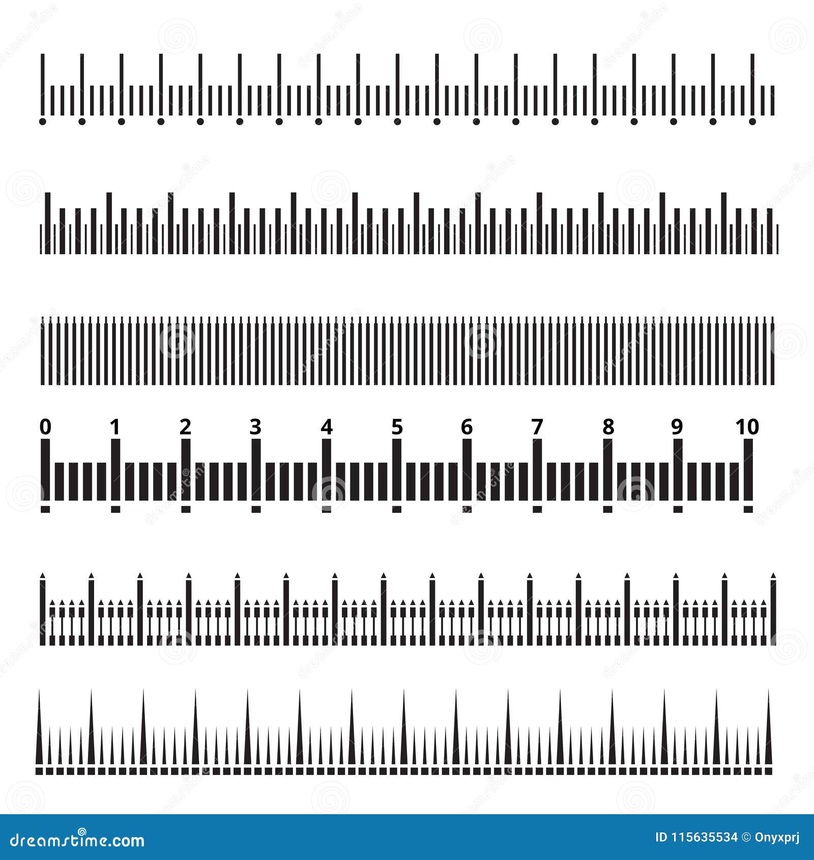 Set Of Different Millimeter Ruler Marks In Different Scale On White ...