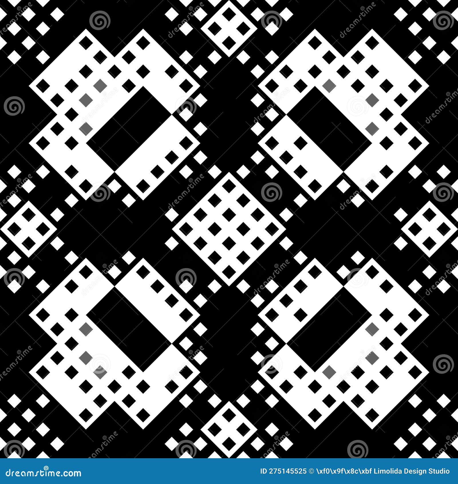 Monochrome Pixel Seamless Pattern. Geometric Retro Design in Retro ...