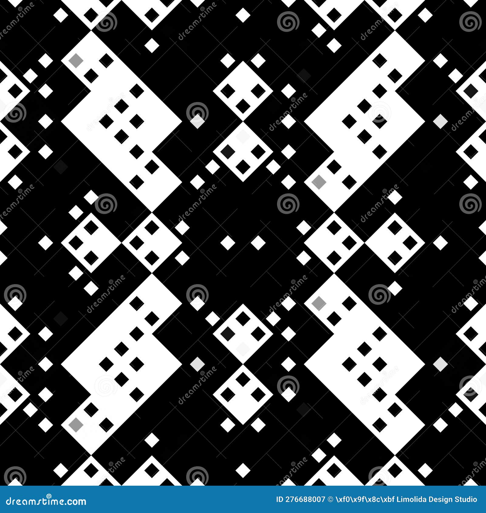 Monochrome Pixel Seamless Pattern. Geometric Retro Design in Retro ...