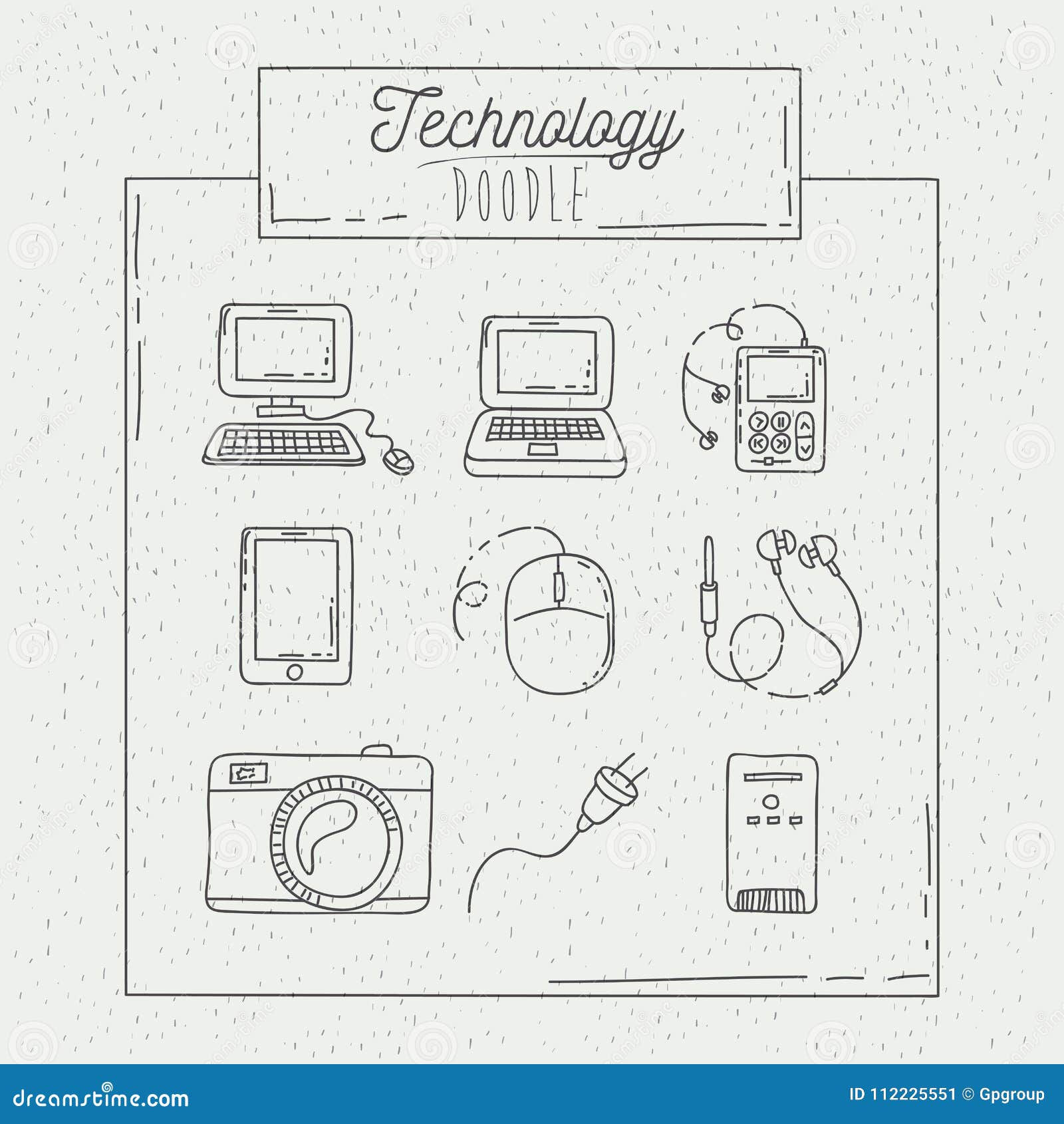 Monochrome Poster Hand Drawn with Technology of daily Use Stock Vector ...