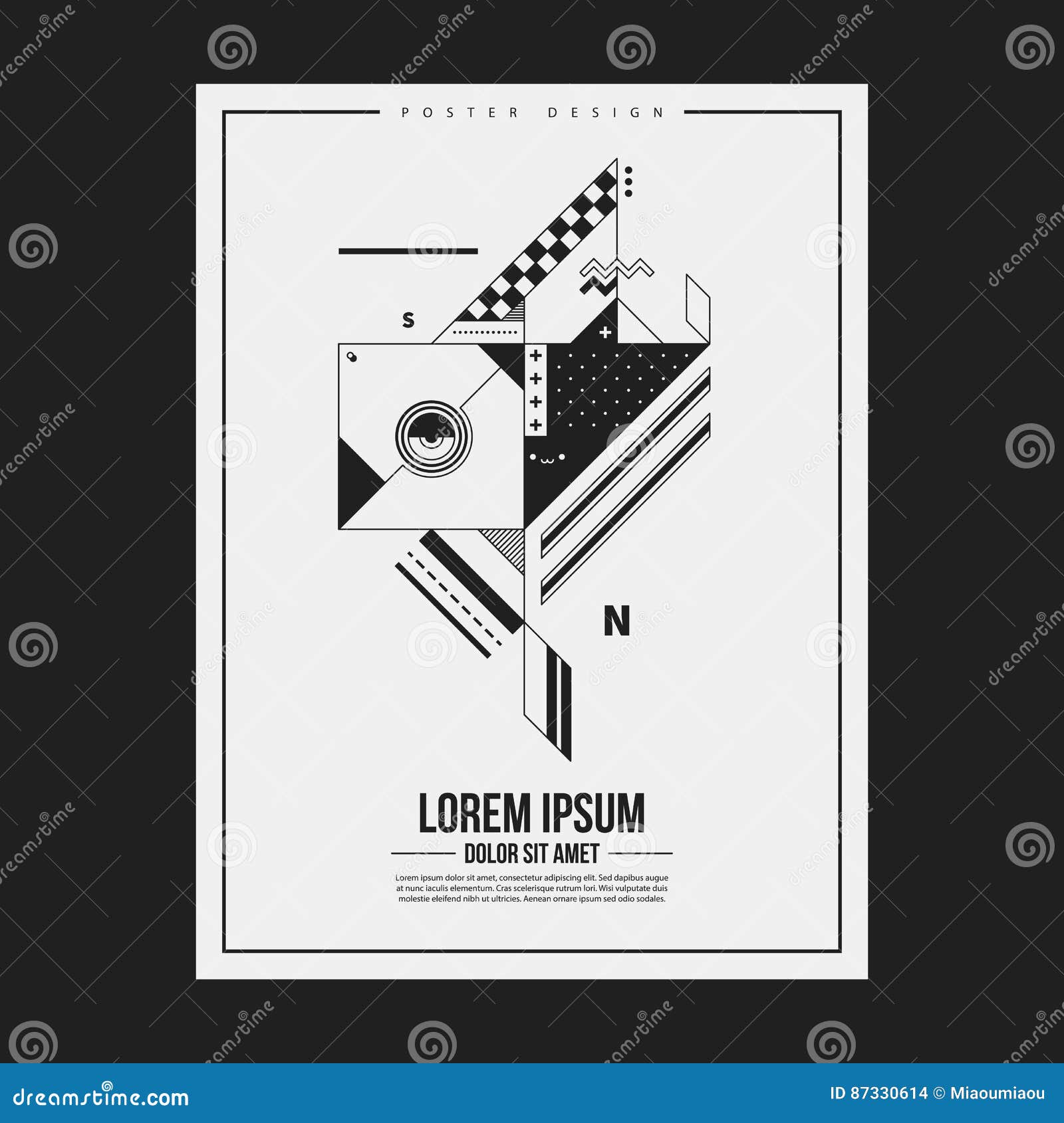 Monochrome Poster Template with Abstract Creature Stock Vector ...