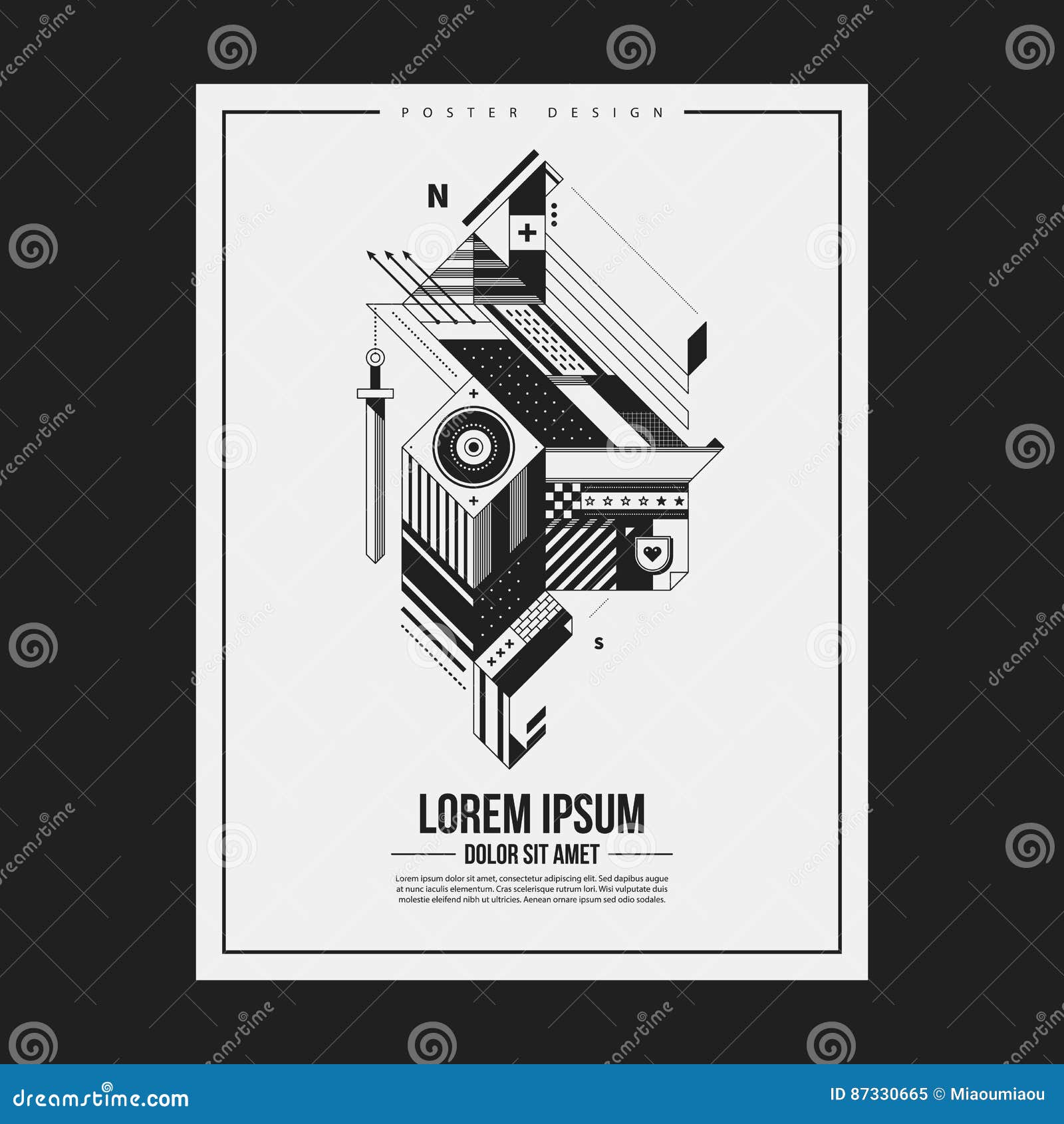 Monochrome Poster Template with Abstract Creature Stock Vector ...