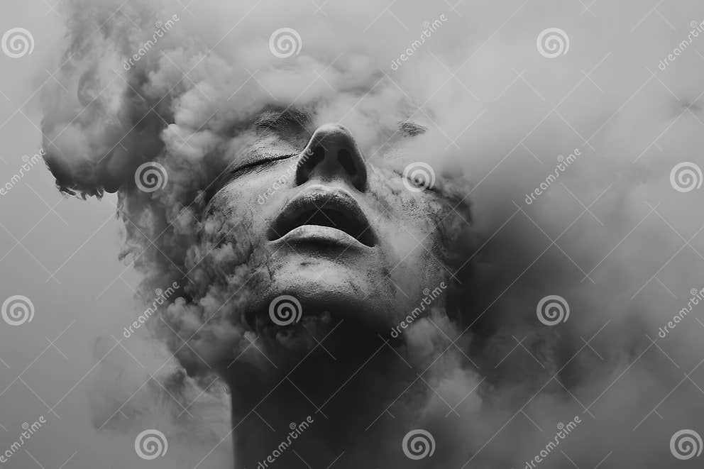 Monochrome Representation of a Face Dissolving. Stock Image - Image of ...