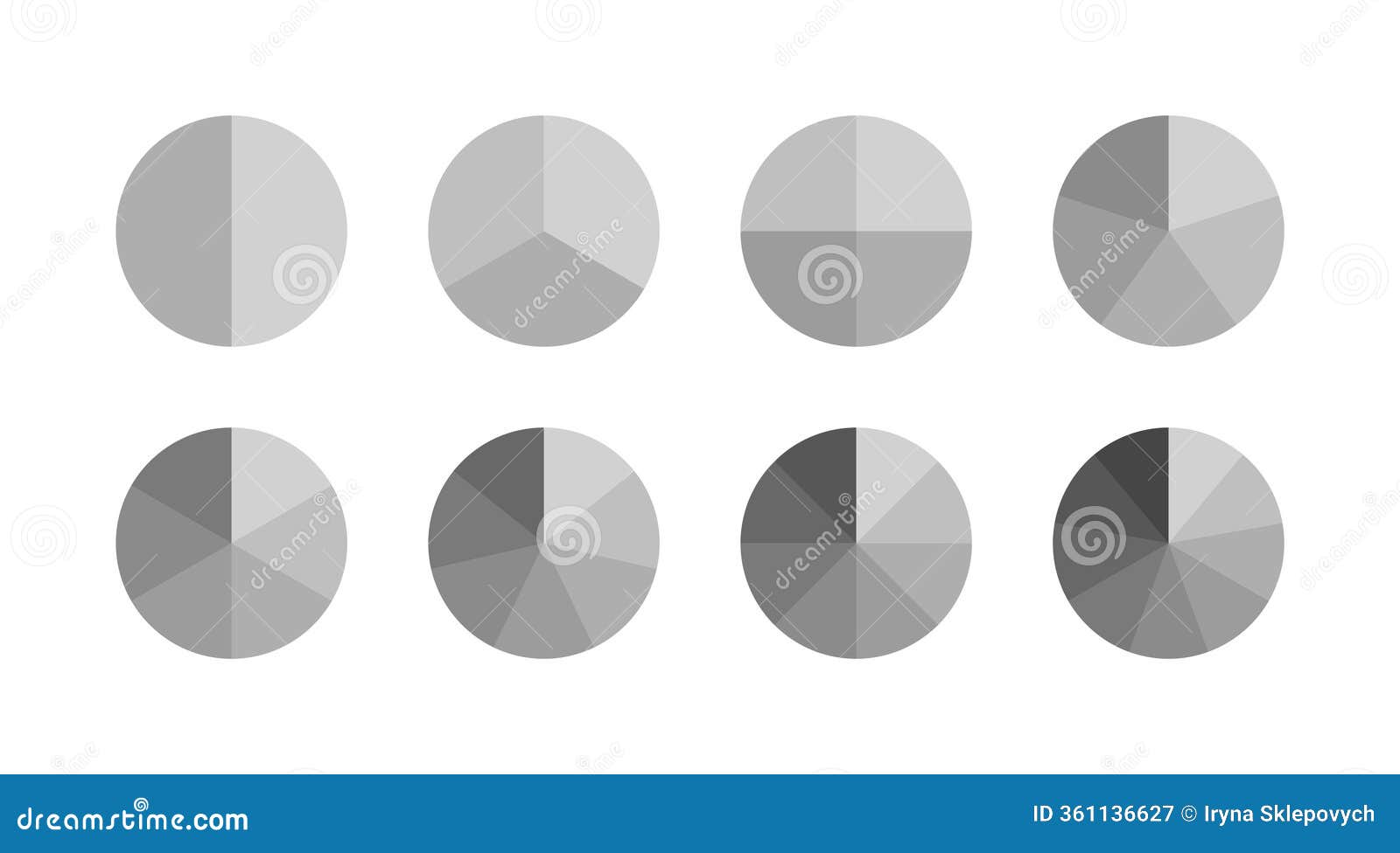 Ring Section Template In Shades Of Gray Colors. Piechart With Segments ...