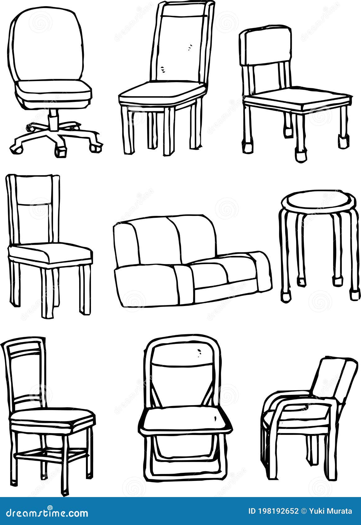 Monochrome Rough Sketch of Hand-drawn Chair Set Stock Vector ...