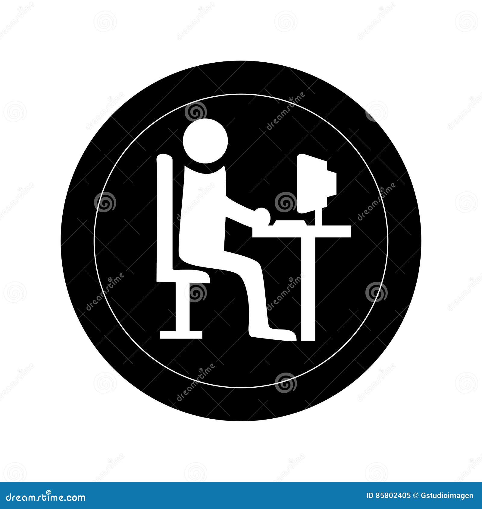 Monochrome Round Frame with Pictogram Man with Computer Stock Vector ...
