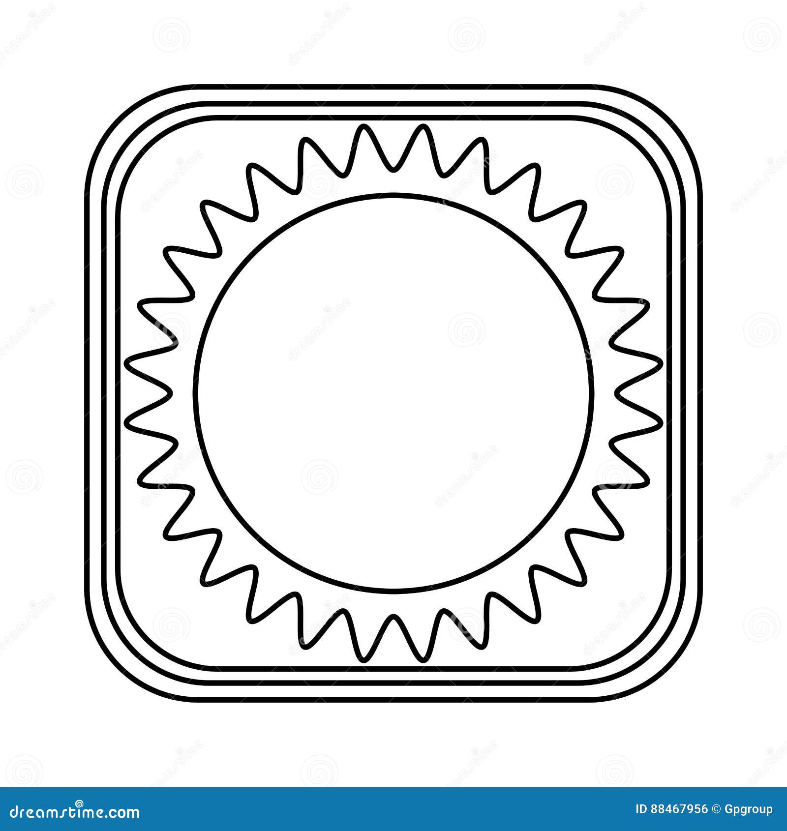 Monochrome Rounded Square with Drawing of Sun Stock Illustration ...
