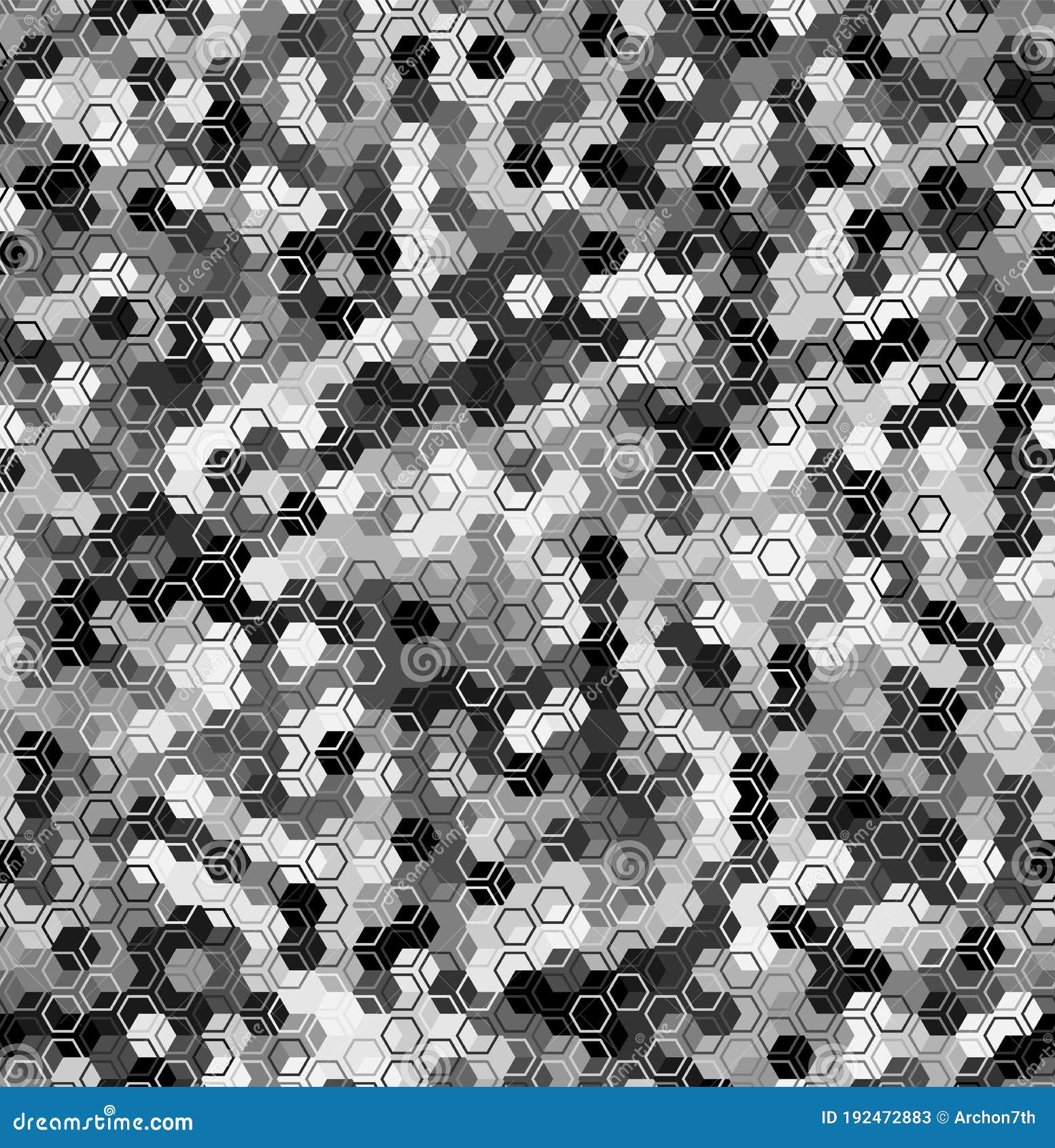 Monochrome Seamless Honey Pattern with Halftone Filled Hex Cells Linear ...