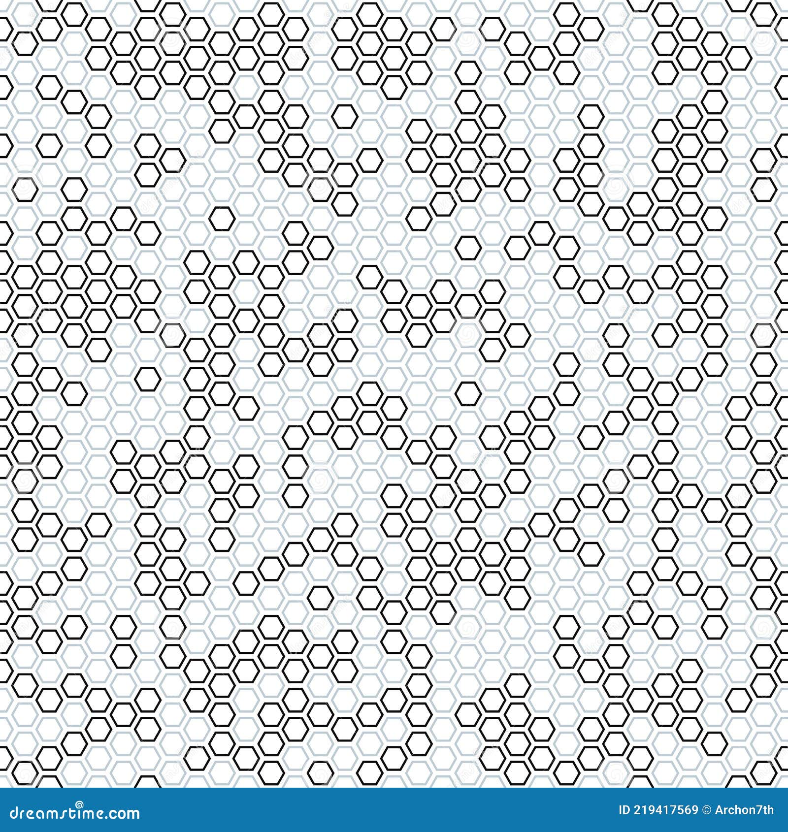 Monochrome Seamless Honey Pattern with Halftone Filled Hex Cells Linear ...