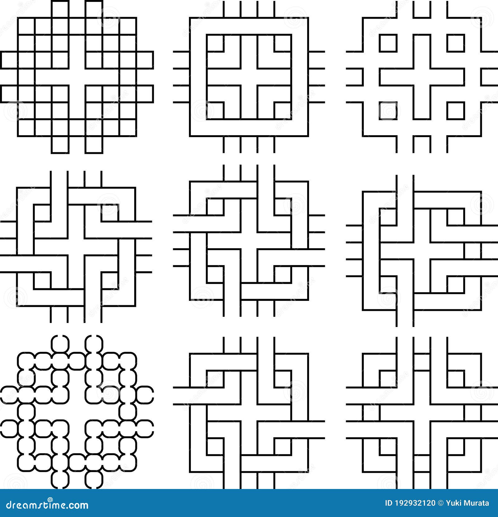 Monochrome Seamless Japanese Pattern Connecting the Lines Set Stock ...