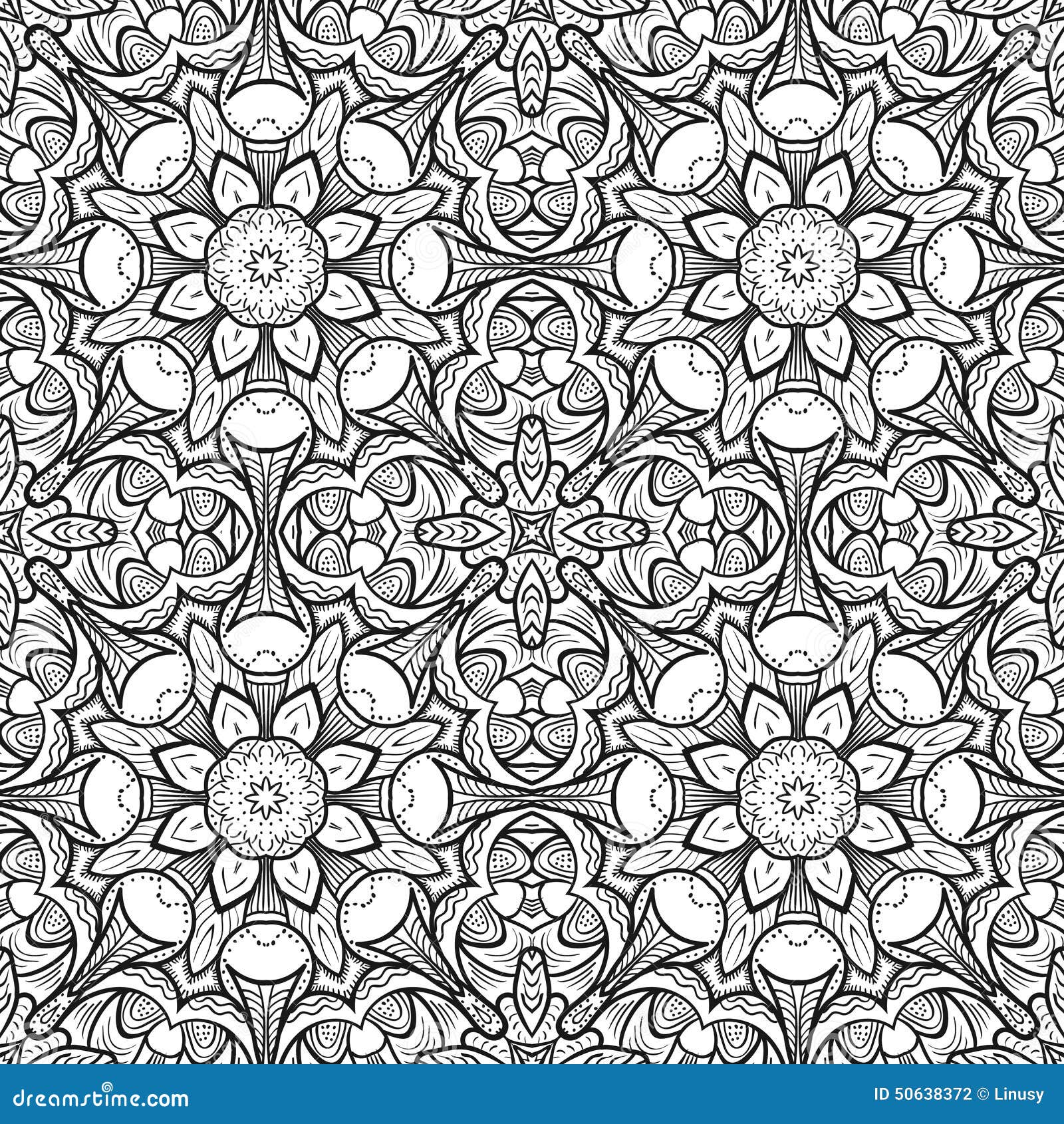 Monochrome Seamless Pattern Stock Vector - Illustration of drawn ...