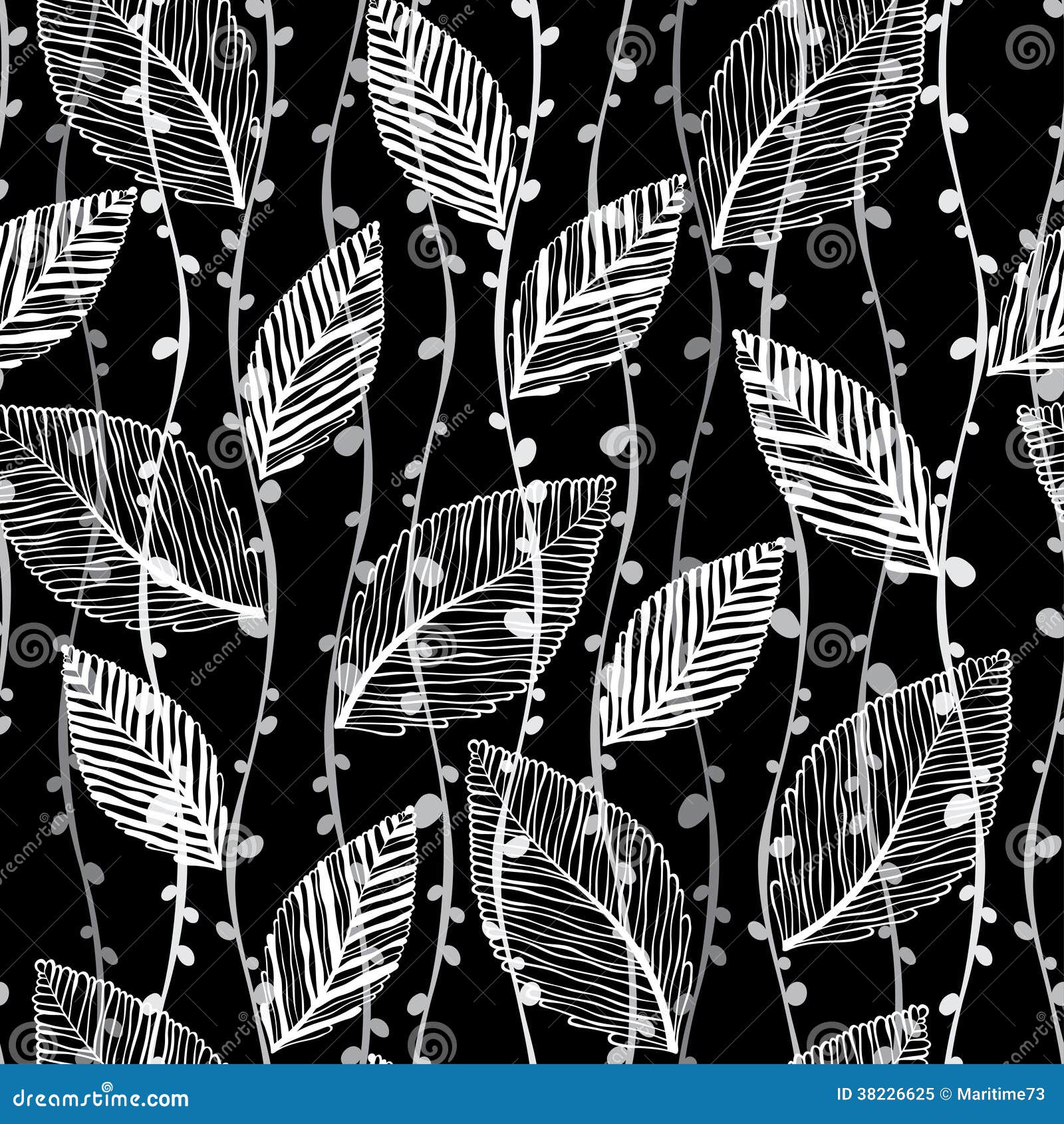 Monochrome Seamless Pattern of Abstract Leaves. Stock Illustration ...