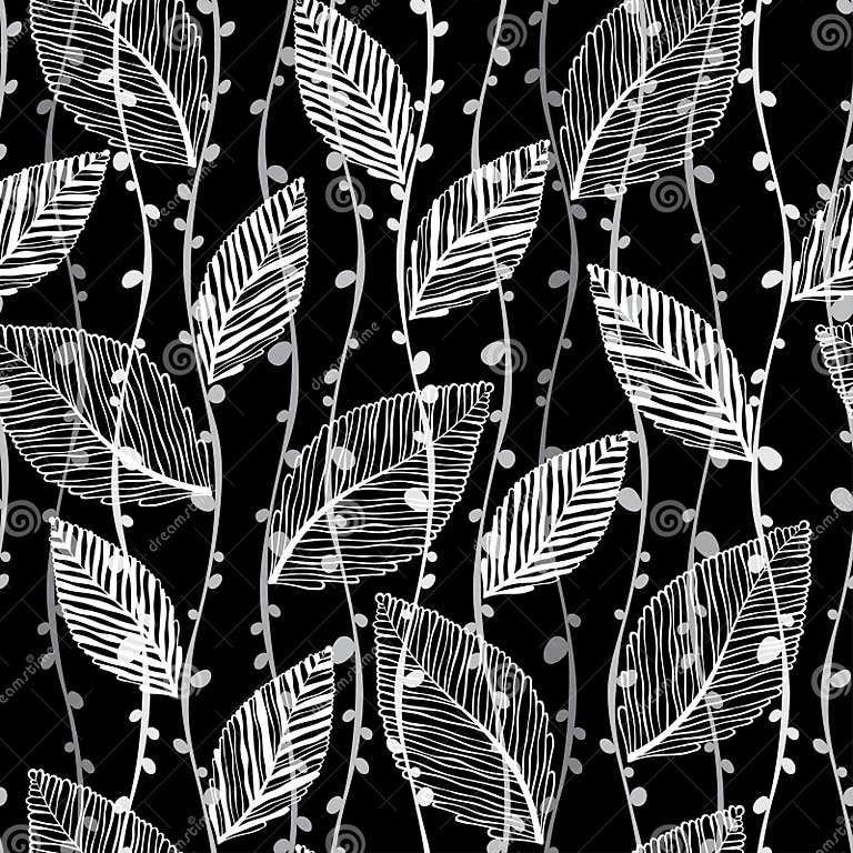 Monochrome Seamless Pattern of Abstract Leaves. Stock Illustration ...