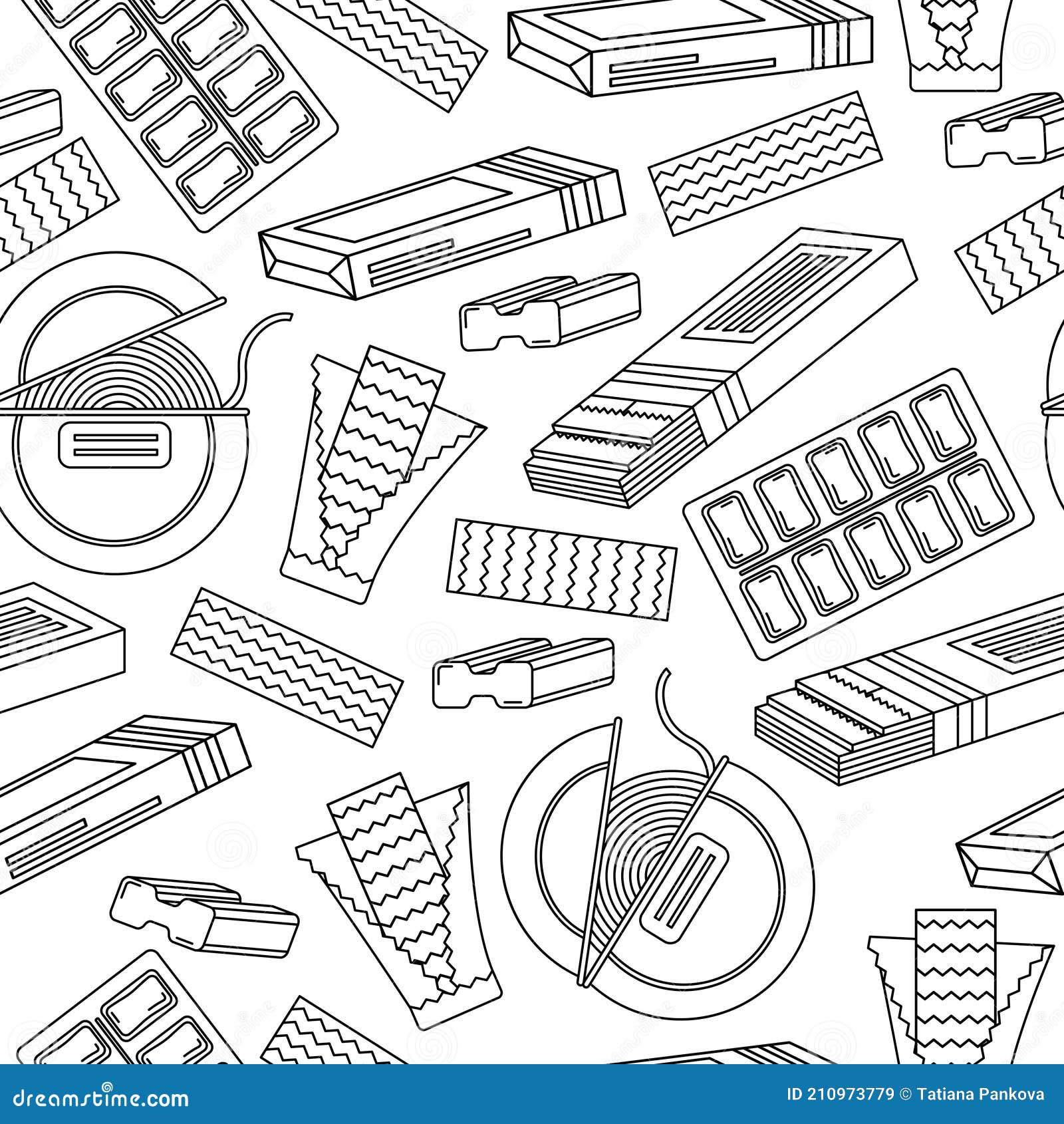 Monochrome Seamless Pattern with Chewing Gum. Line Art Stock Vector ...